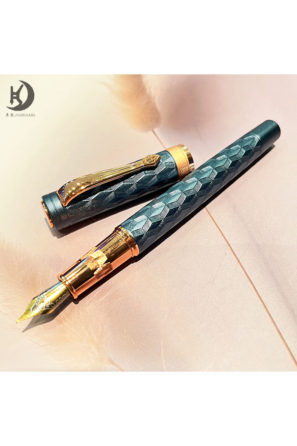 Choice F Blue JD 9717Elegant Stainless Steel Alumina Metal Fountain Pen ...