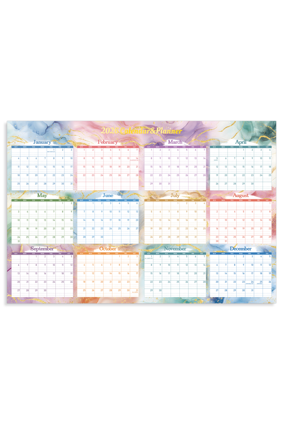 Choice marble 2026 12 Months Year Planner Large Wall Calendar With ...