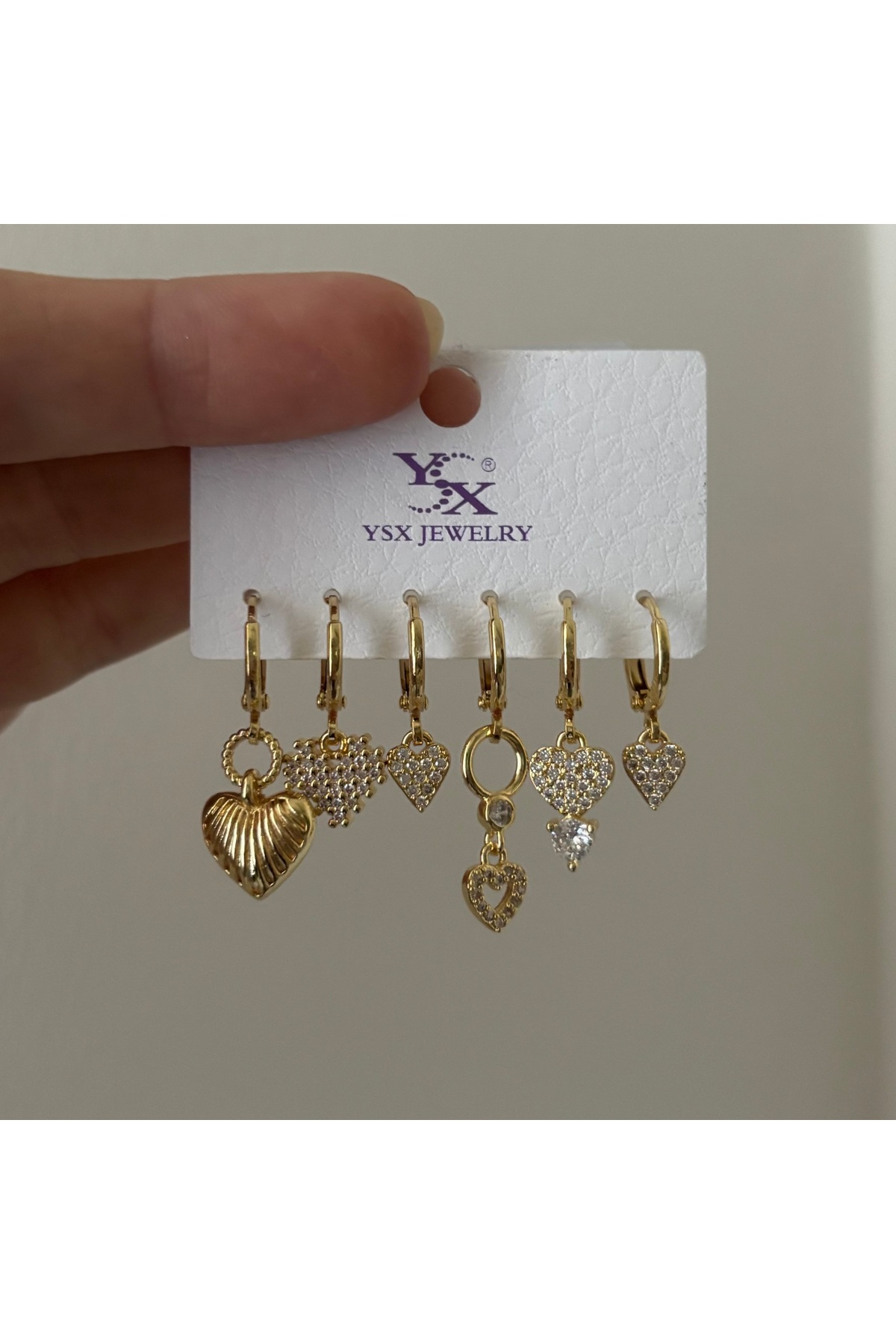 YSX JEWELRY YSX Altın Kaplama 6’lı Kalp Model Set Küpe - Fiyatı, Yorumları