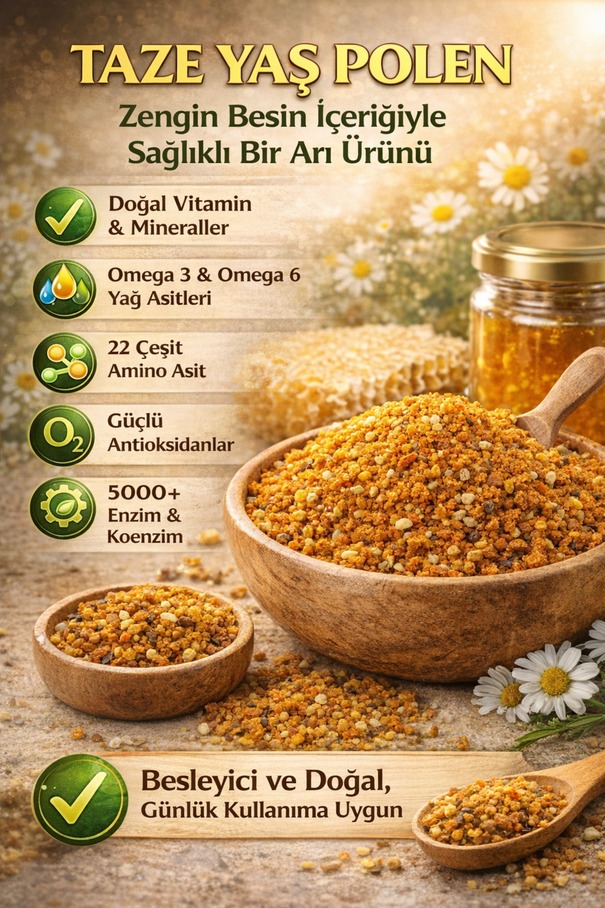 APİMED Taze Yaş Polen 1kg | Katkısız Doğal Arı Poleni | Zengin Besin ...