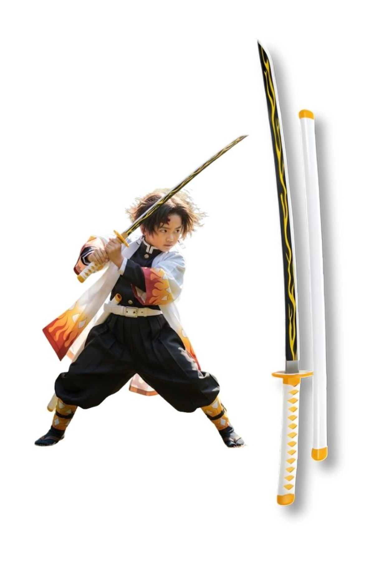 Premium Rengoku Kyojuro Inspired Wooden Katan Sword Toy for Kids, Flame ...