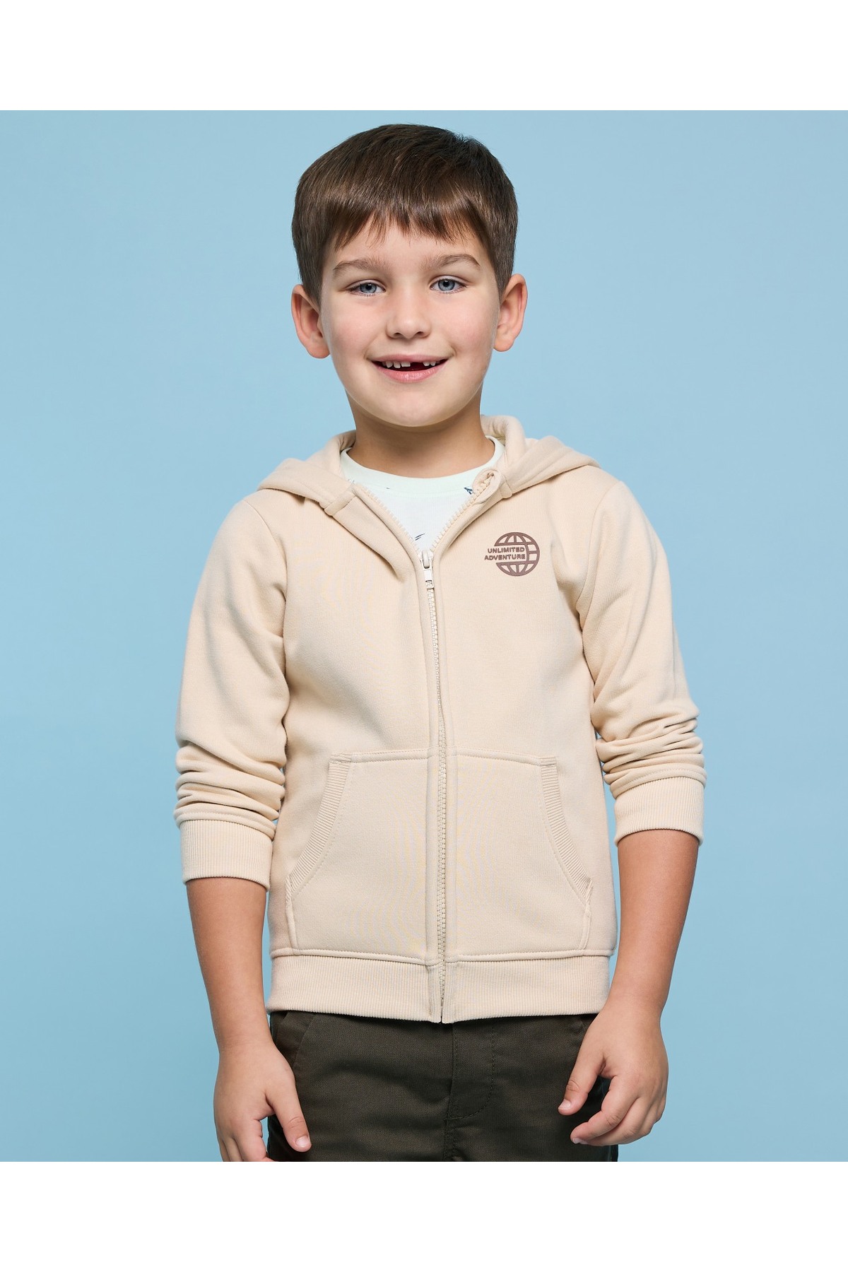 R&B Print Detail Hooded Jacket with Zipper Closure- Trendyol
