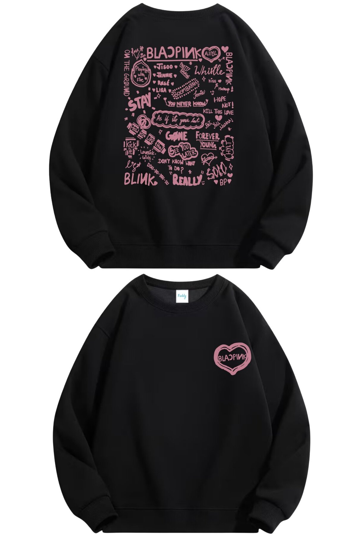 Fuddy Moda Unisex Oversize Φούτερ χωρίς κουκούλα με στάμπα Blackpink ...
