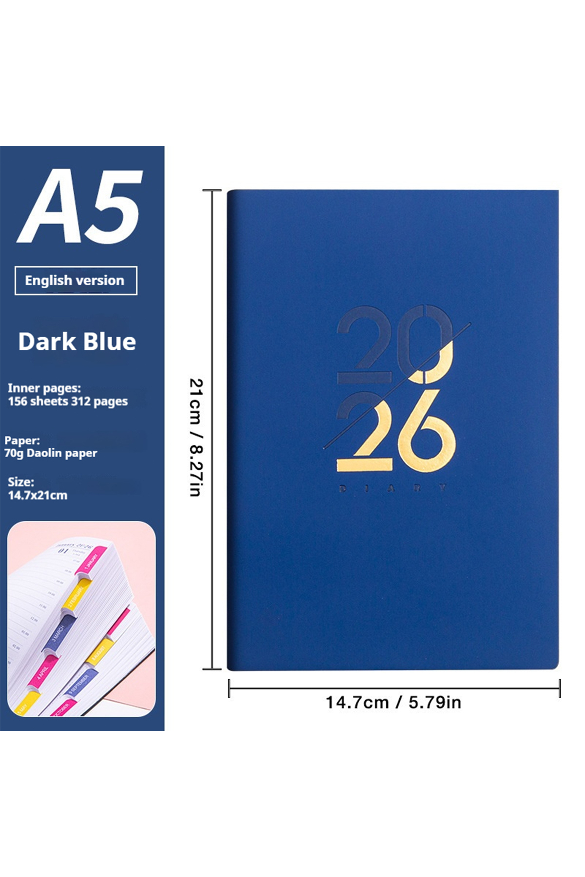 Choice Deep Blue-EN-70G 2026 Jan-Dec Planner Spanish/English Language ...