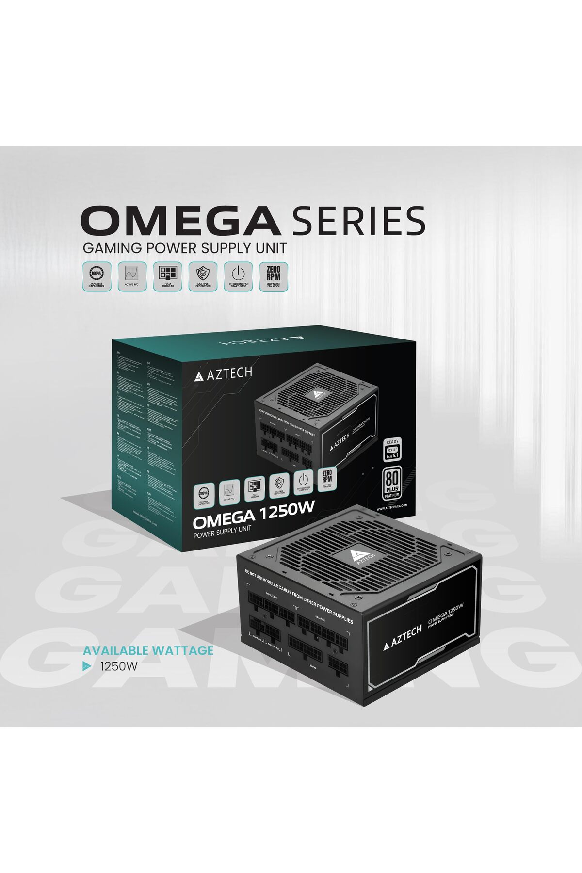Aztech OMEGA 1250W 80+ Gold Fully Modular PSU, ATX 3.1 & PCIe 5.1 ...