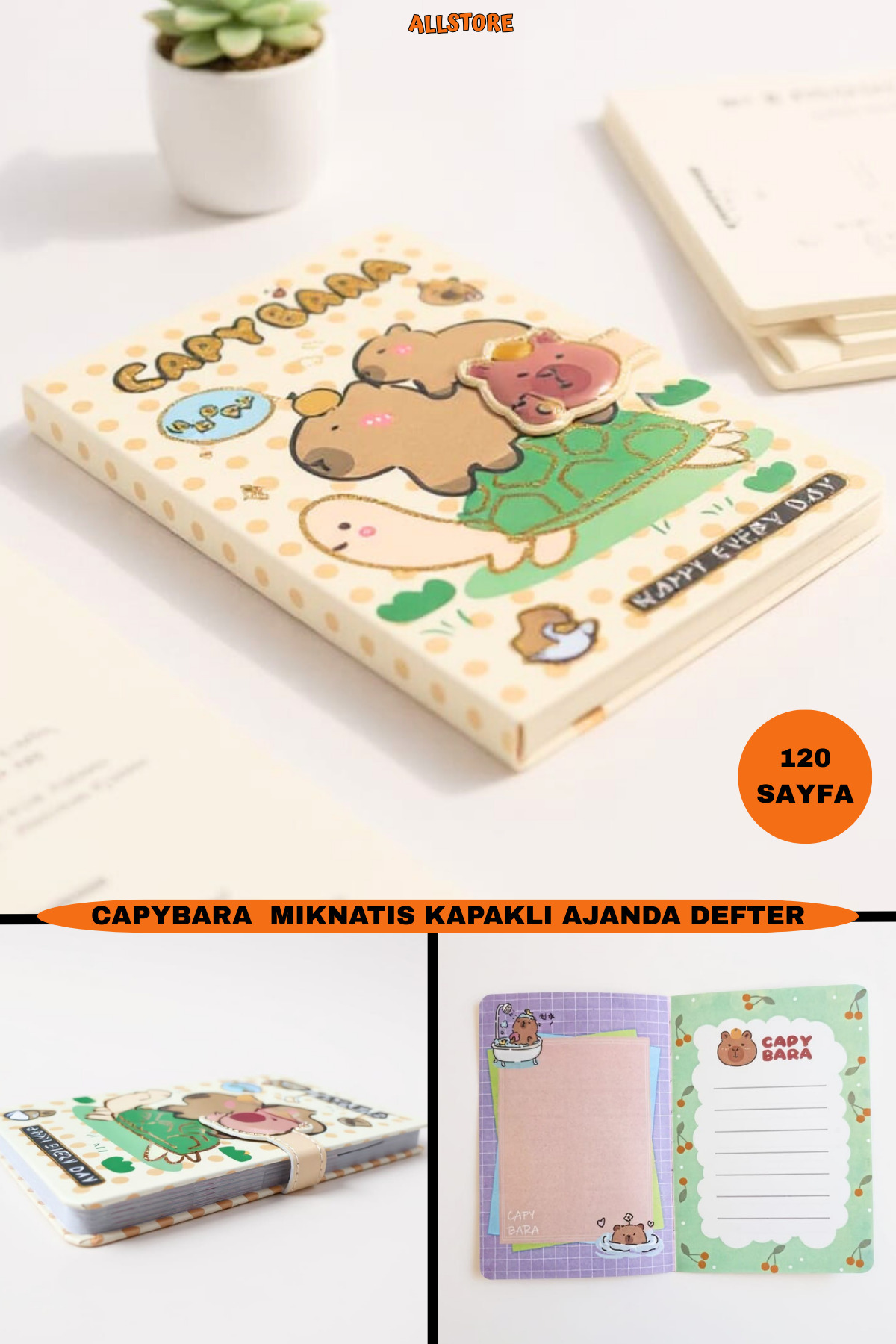 ALLStore CAPYBARA MIKNATIS KAPAKLI AJANDA NOT DEFTERİ A5 120 YAPRAK ...