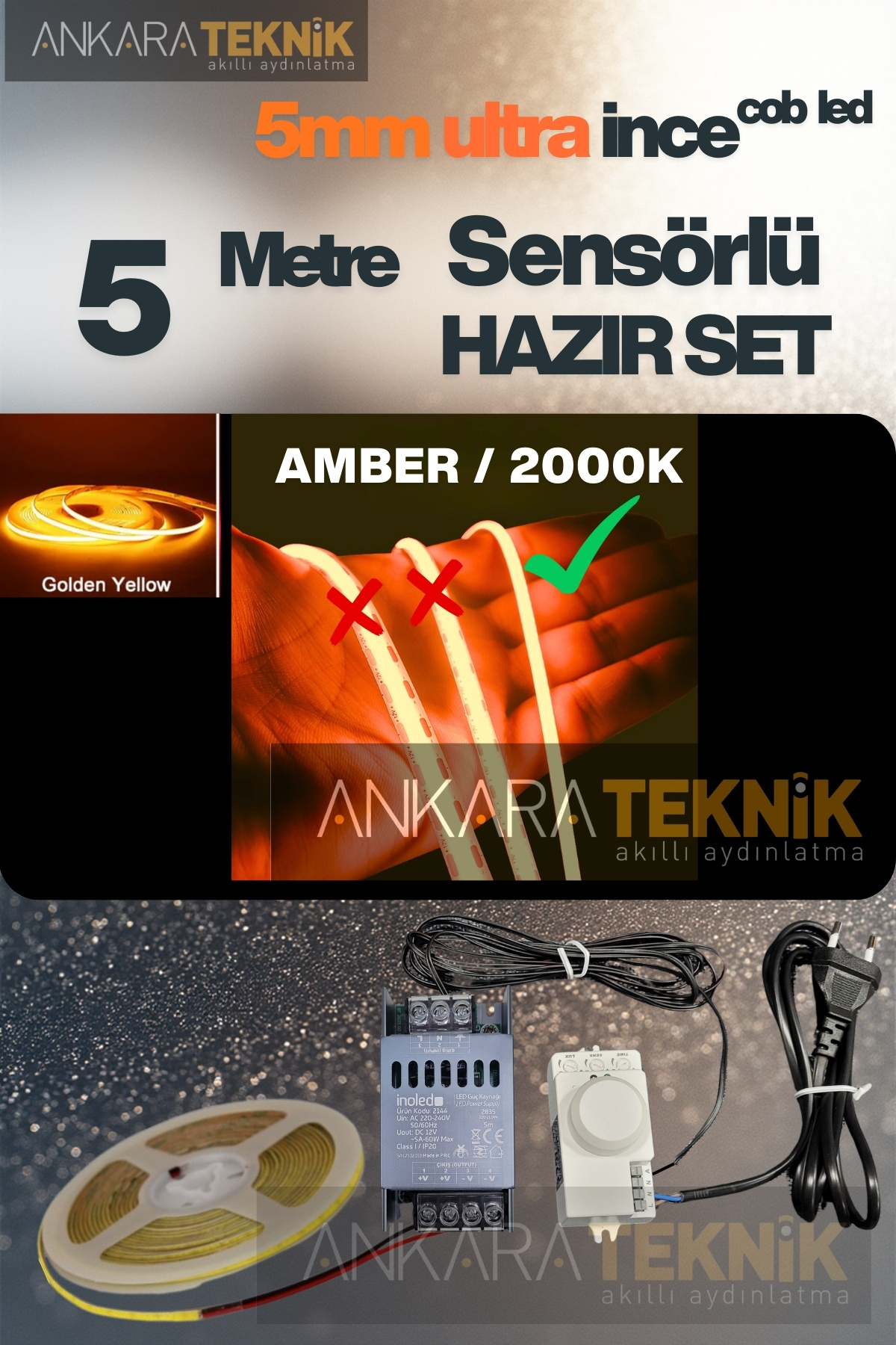 ankarateknik 5mm. Ultra Ince Hareket Sensörlü Tak Çalıştır Cob Şerit ...