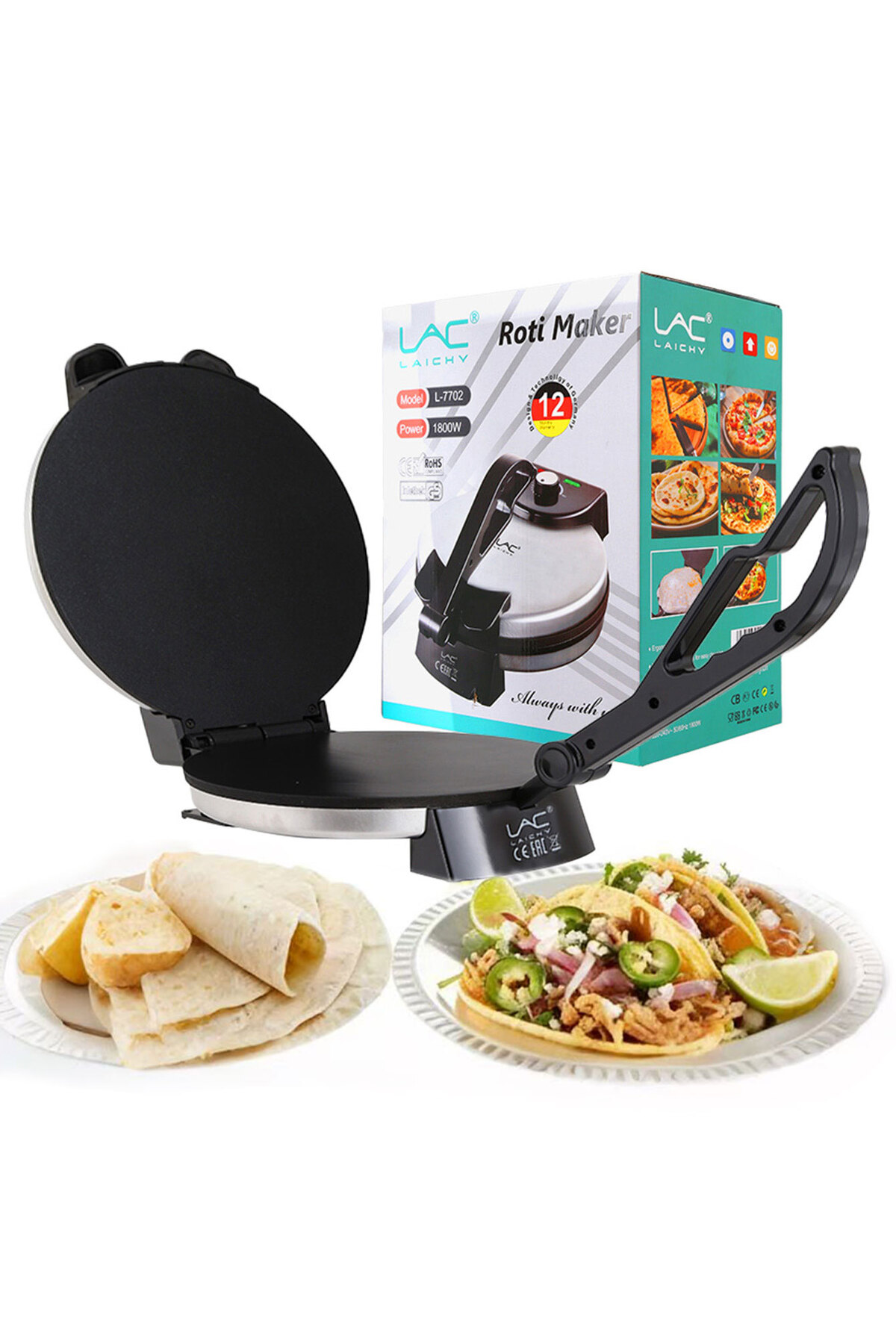 LAC LAICHY 10inch Roti Maker&Tortilla,1800W, Stainless Steel Non-Stick ...