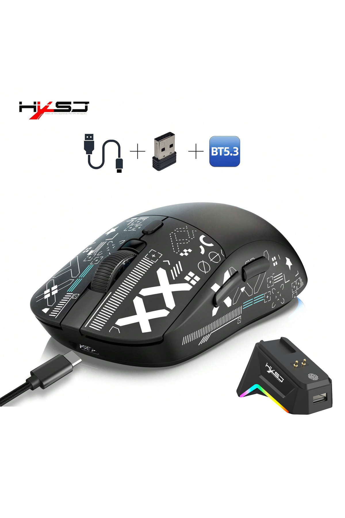 HXSJ T90 Pro 3 Modlu Kablosuz Oyuncu Mouse-RGB Şarj İstasyonu 650 Mah ...