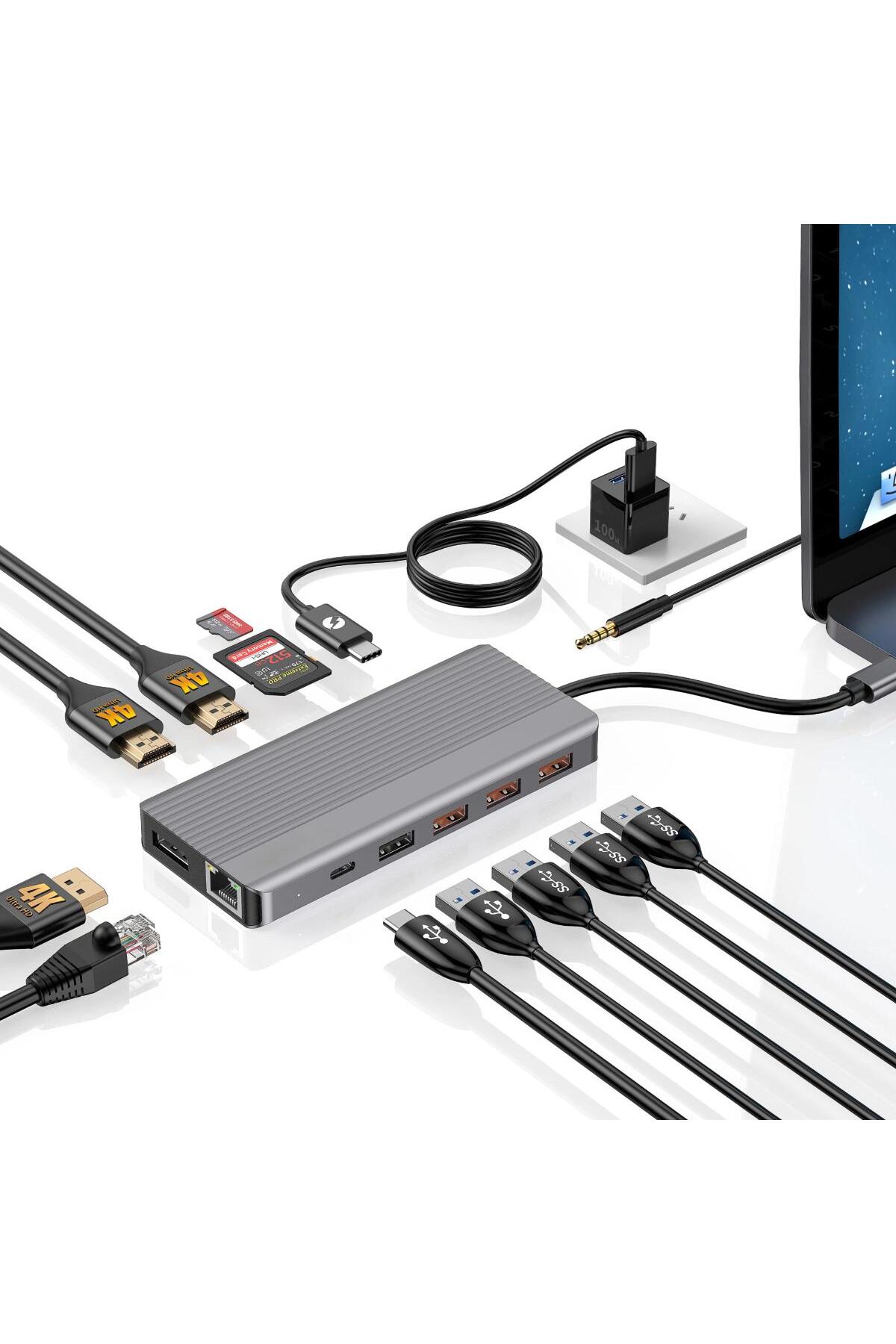 Tradeo 13-in-1 Dual HDMI & DP 4K USB-C Hub with Ethernet, 10Gbps Data ...