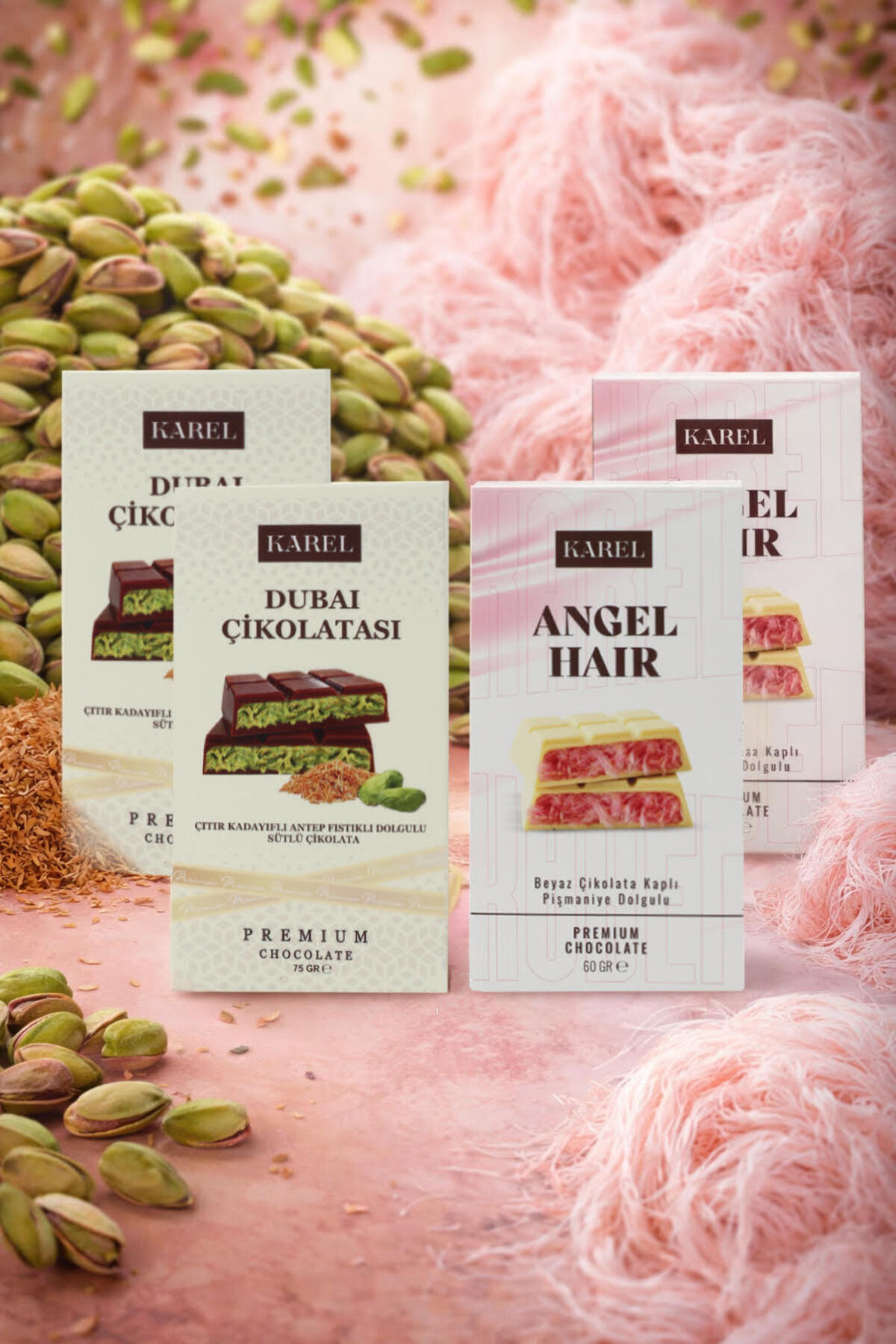 Karel Çikolata Dubai Çikolatası 75 gr. ve Angel Hair 60 gr. 4'lü Set ...