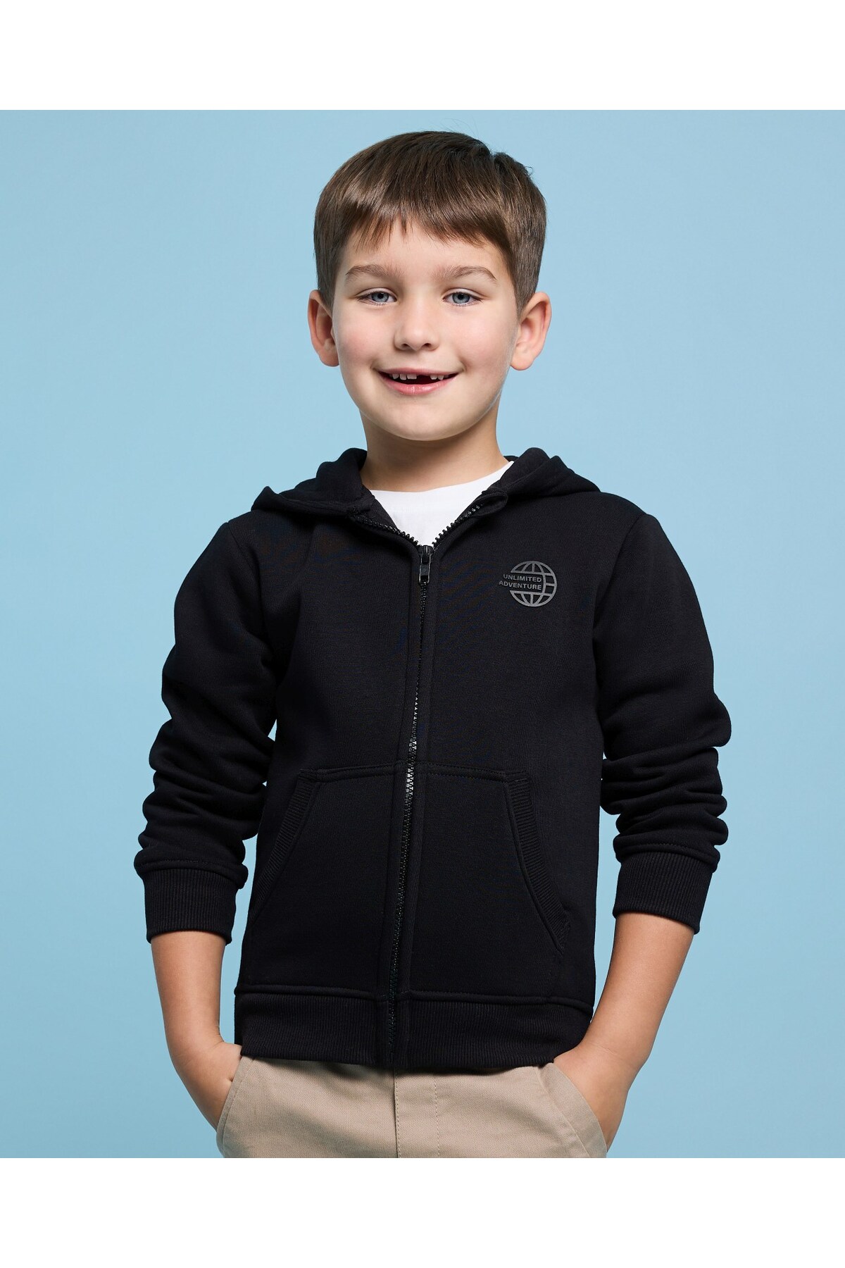 R&B Print Detail Hooded Jacket with Zipper Closure- Trendyol