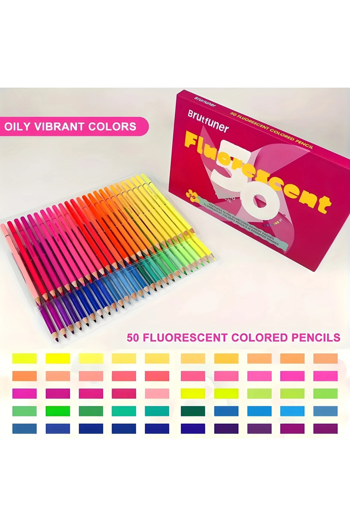 Choice 50 colors Brutfuner 50 Fluorescent colored pencil Soft Core Oil ...