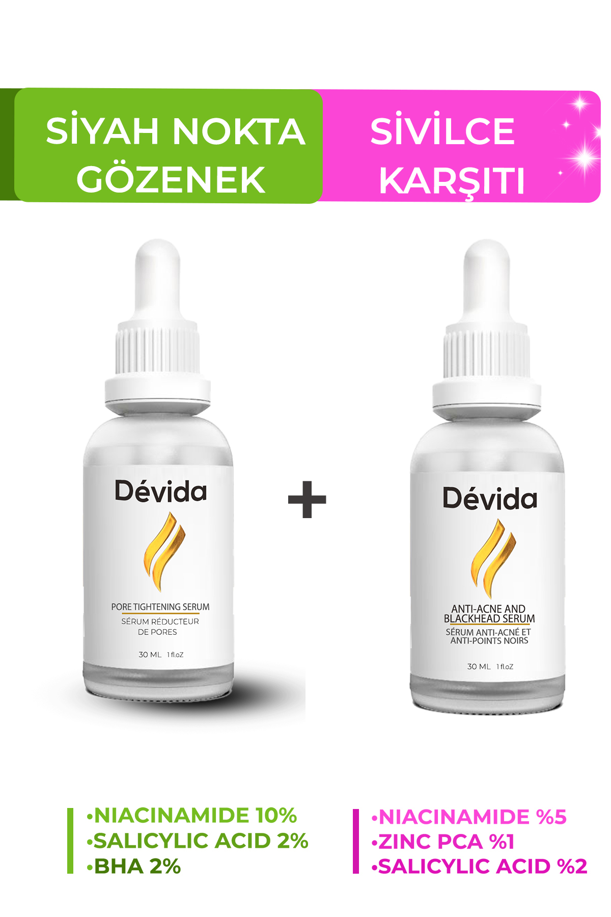 Devida Gözenek Sıkılaştırıcı ve Karşıtı Siyah Nokta, 2 li Serum Seti ...