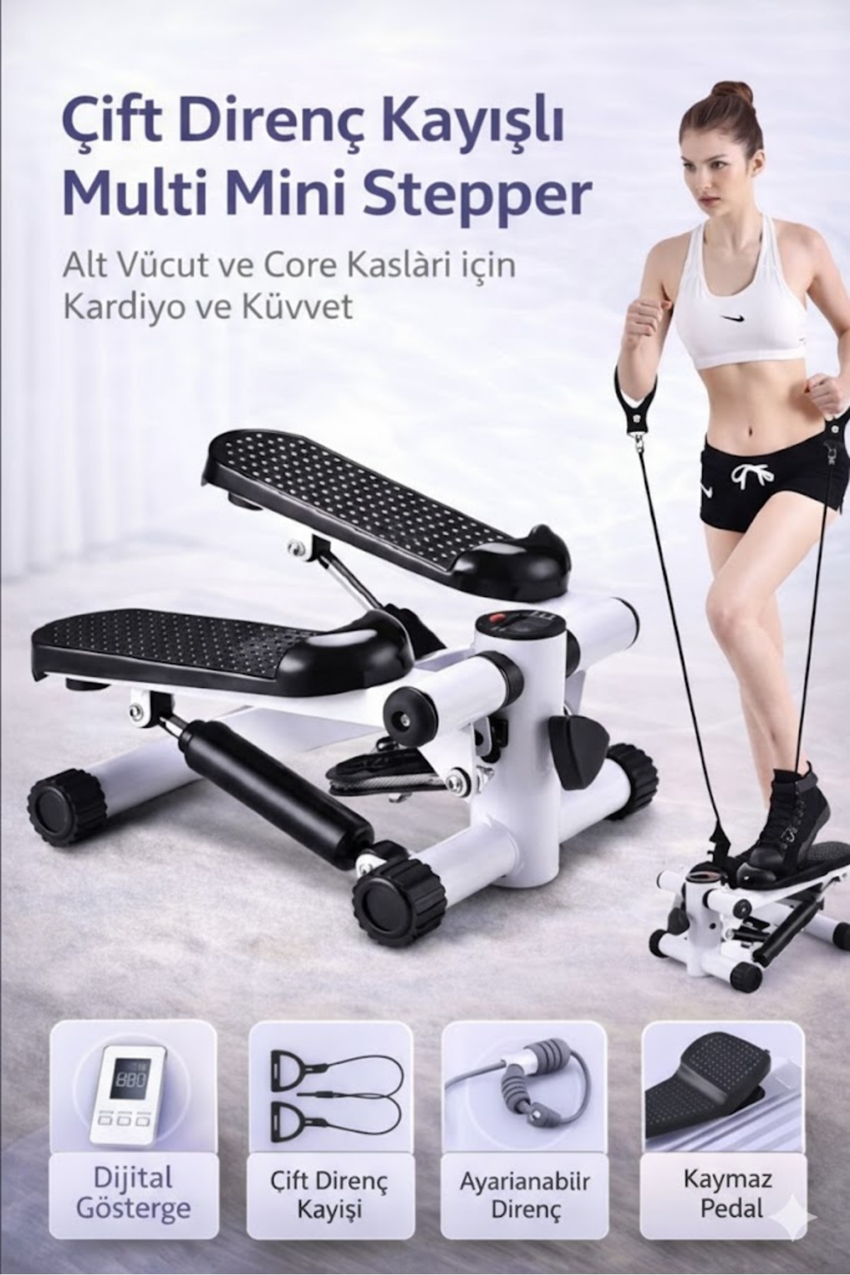 TeknoEser Çift Direnç Kayışlı Multi Mini Stepper - Dijital Göstergeli ...