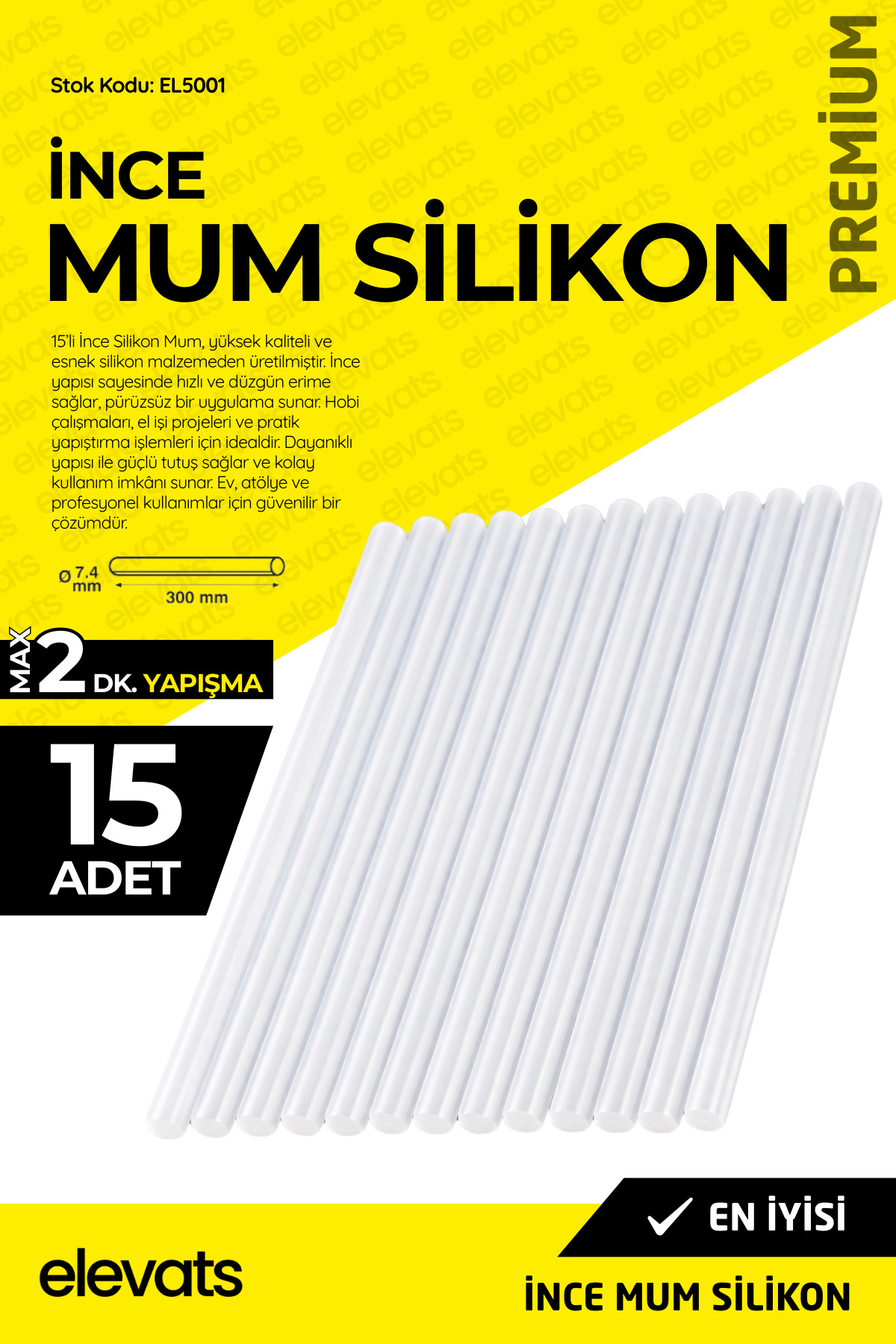 Elevats Premium İnce Silikon Mum 7 mm – 15 Adet | Silikon Tabancası ...