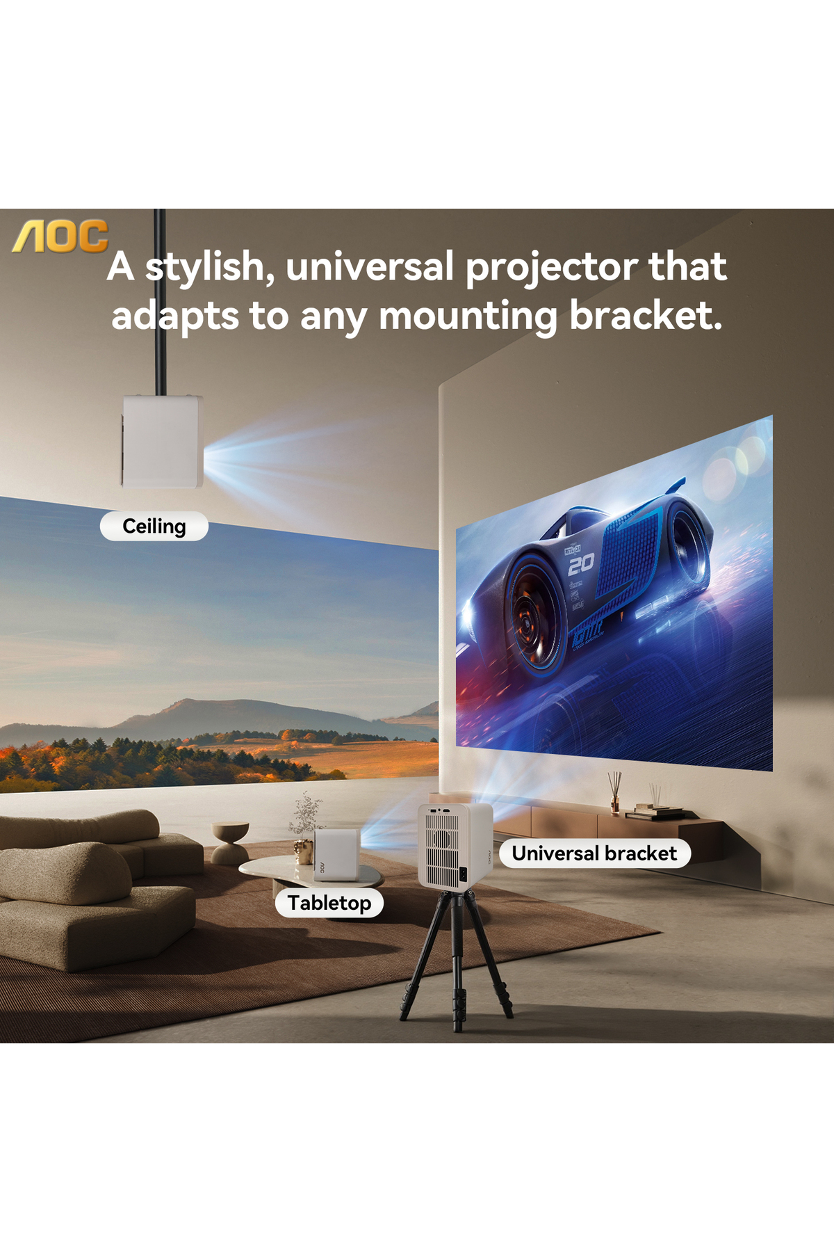 AOC 1080P Smart Projector Fully Sealed 300 ANSI Auto Focus for /PC/HDMI ...