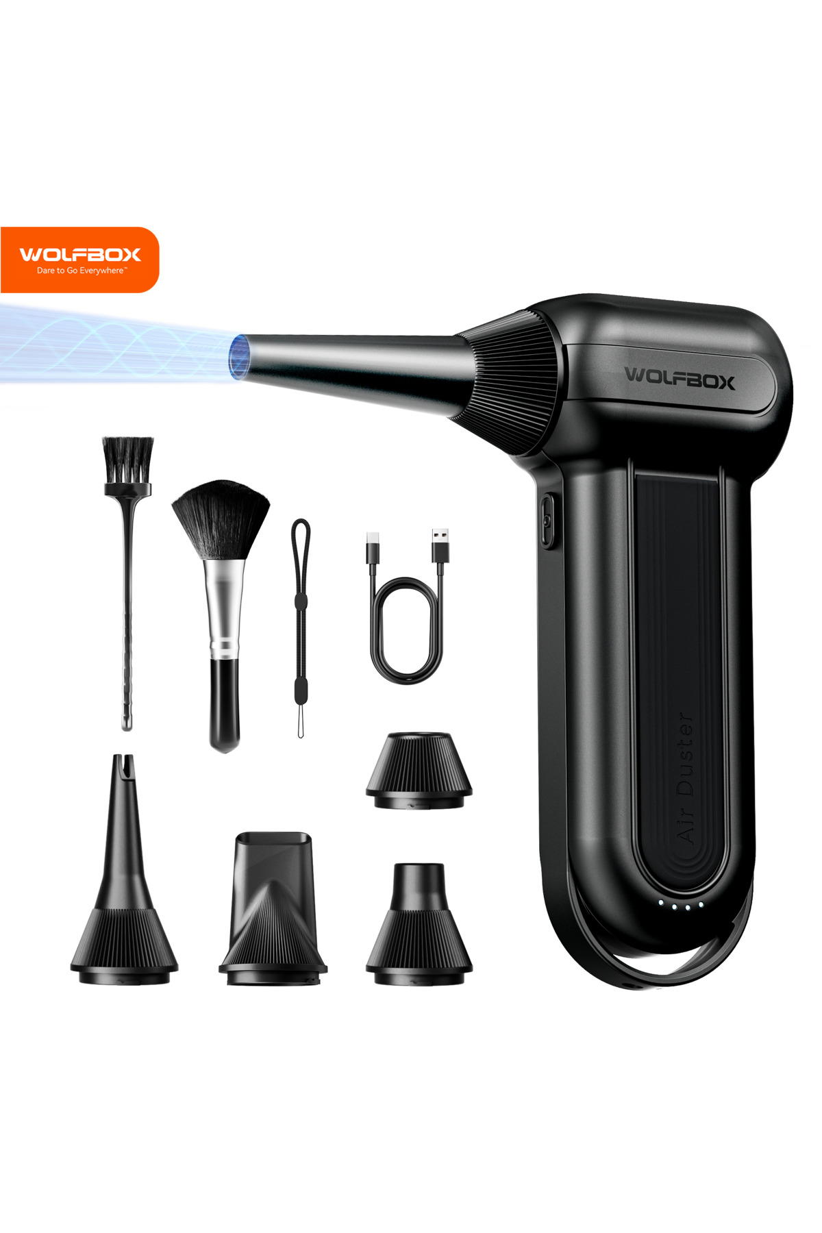 WOLFBOX DF100 (MF100-BLACK) Powerful Air Duster,3-Speed Adjustable Air ...