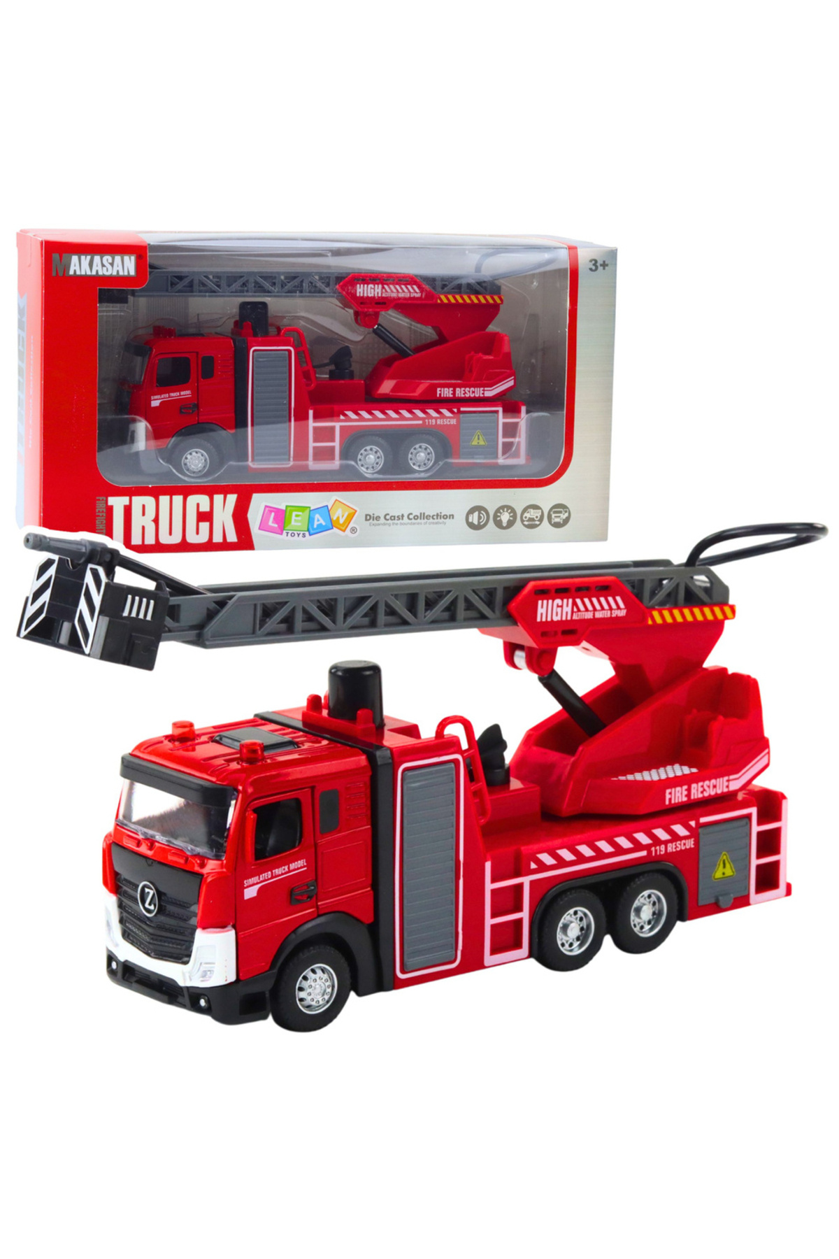 LEAN Fire Truck with Crane, Water Spray Hose, Lights and Sounds- Trendyol
