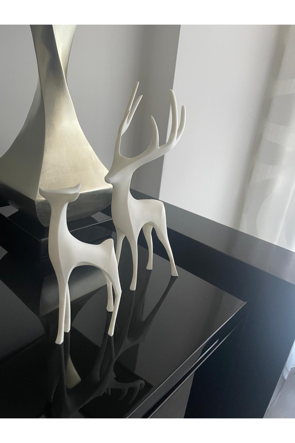 Lorien3D 2li Siyah Modern Geyik Figür Ev Ofis Şık Dekoratif Raf Süs ve ...