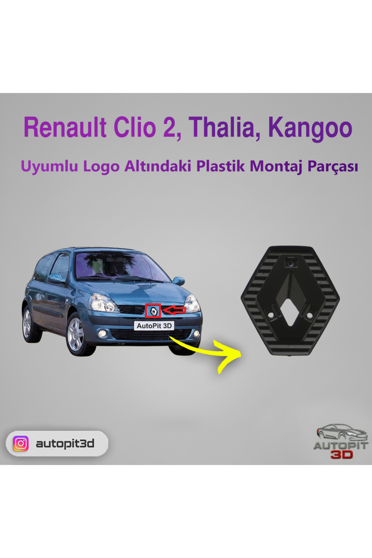 AutoPit 3D Renault Clio 2, Thalia, Kangoo Logo Altındaki Plastik Montaj ...