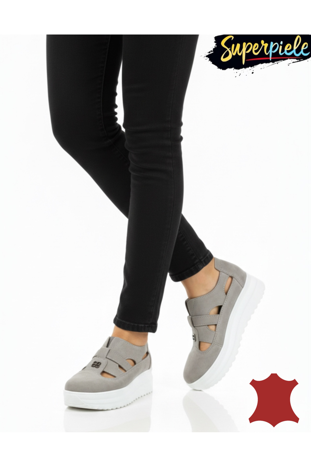ANGEL BLUE Pantofi casual piele naturală întoarsă,perforați fără ...
