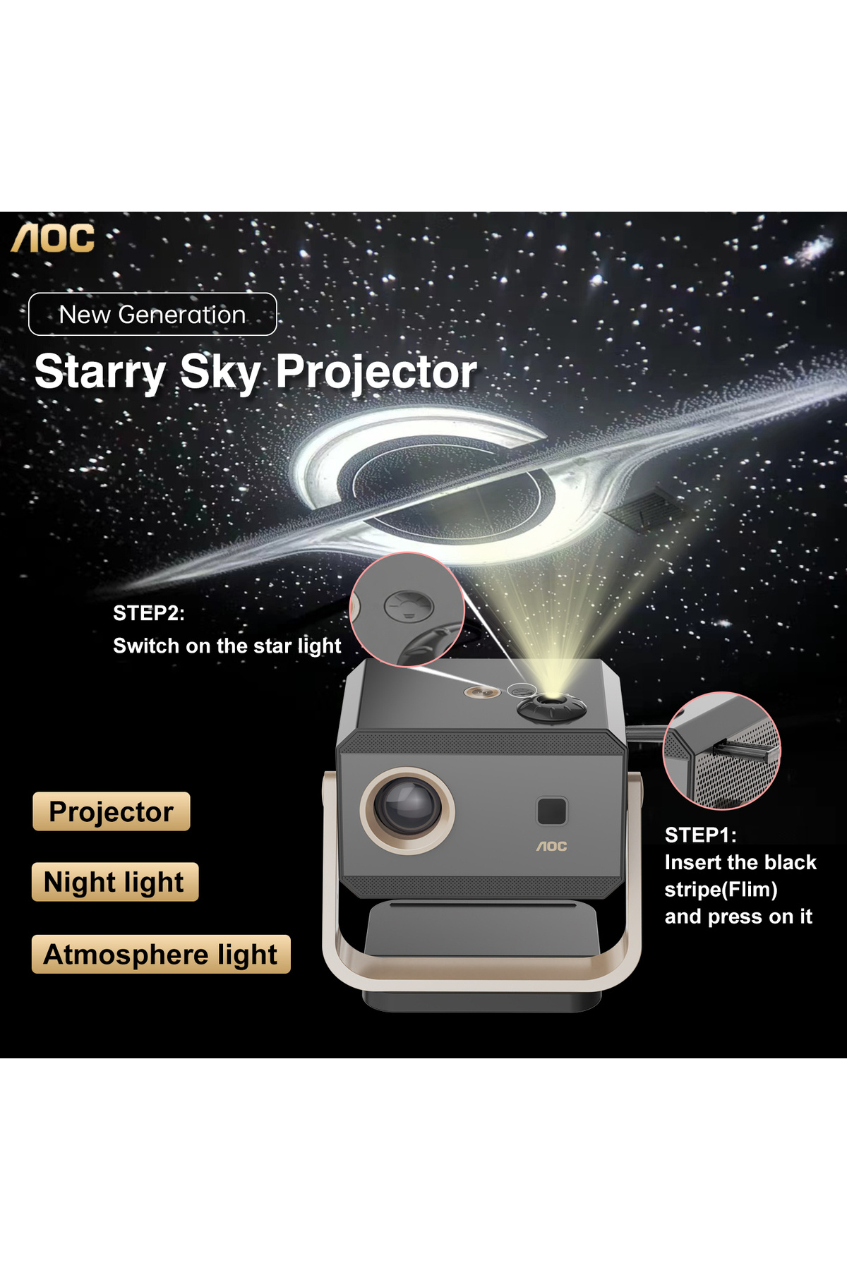 AOC Portable Projector Full HD 4K/1080P Auto Keystone Correction Wifi6 ...