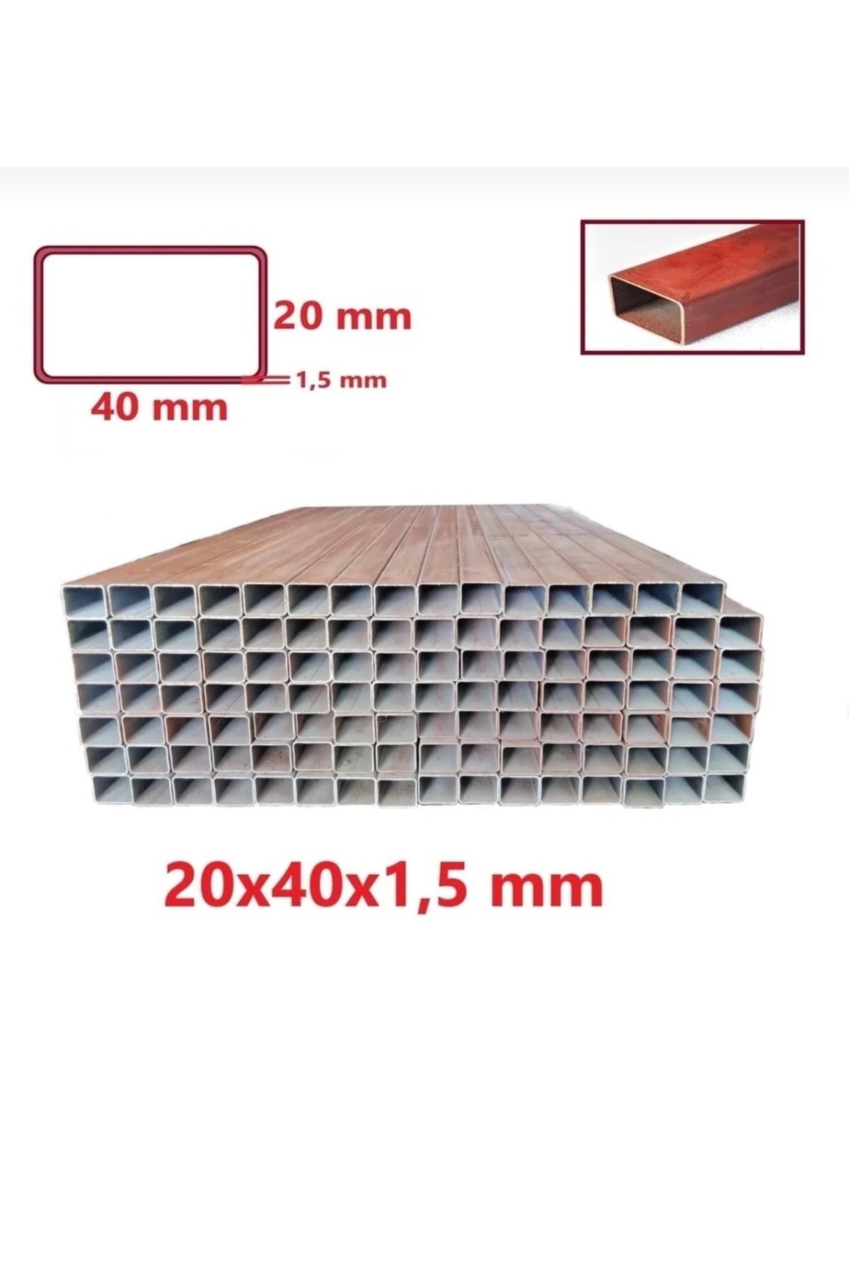 TOSÇELİK 20 x 40 1.5 mm. ( 1 metre ) Boyalı kutu profil metal demir ...