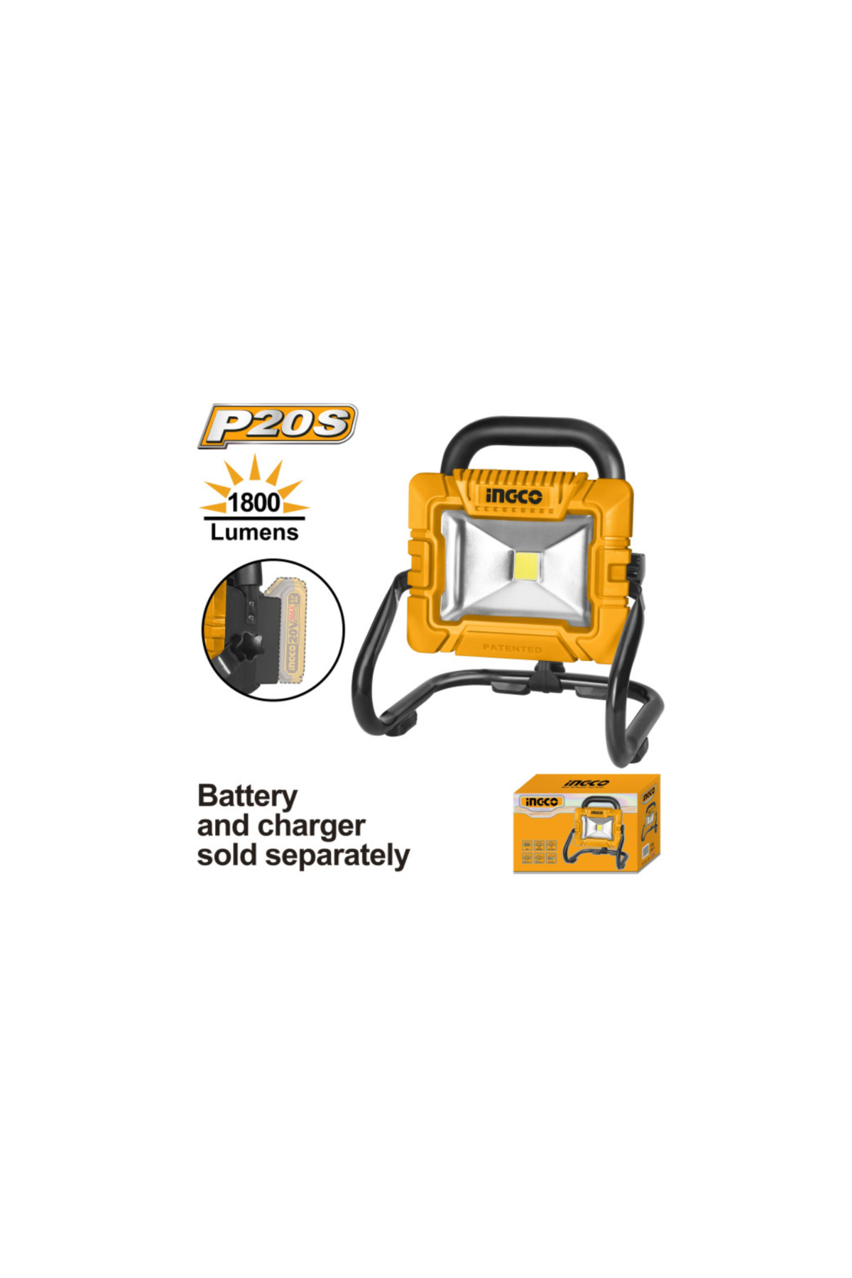Ingco Wireless LED spotlight 1800 lm 20 V (without battery and charger ...