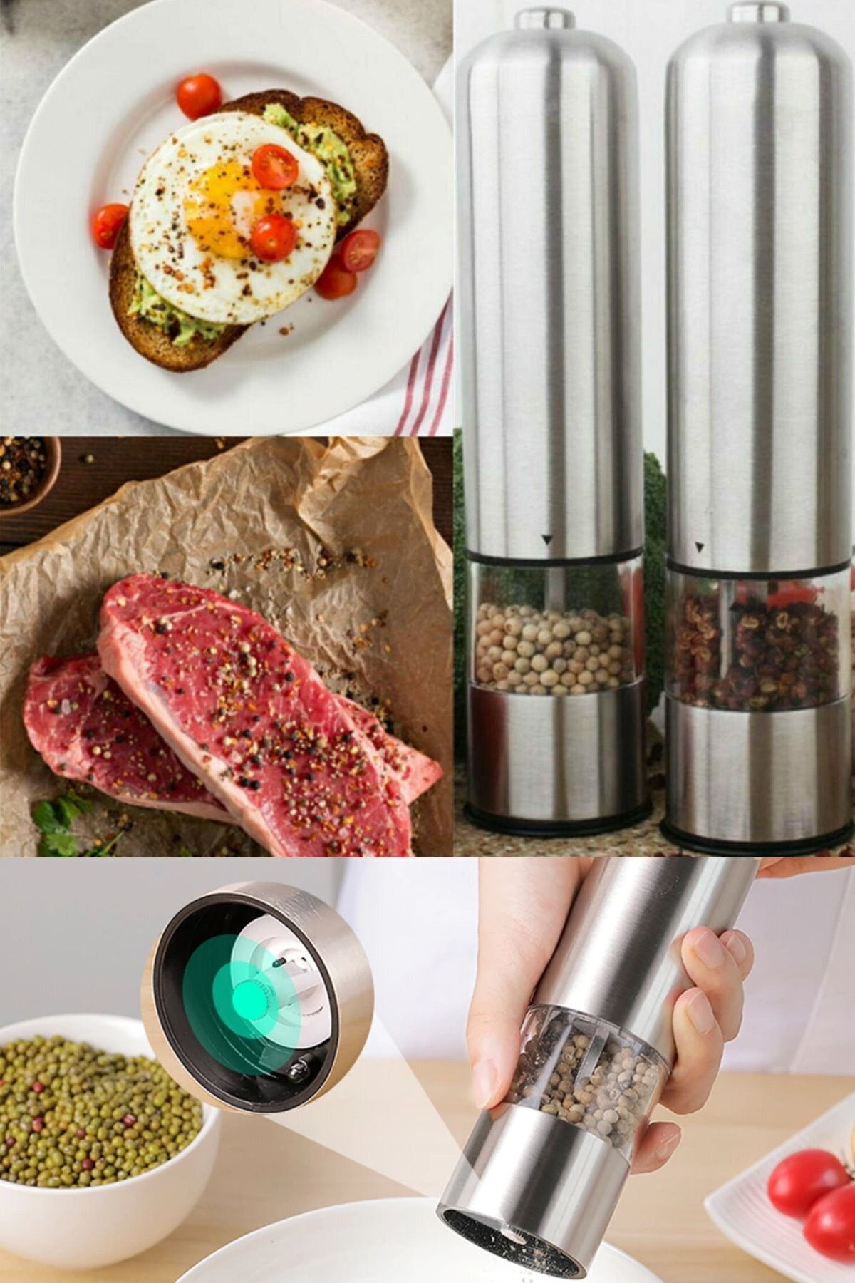 Munico 2 Adet Pilli Işıklı Restorant Baharat Öğütücü Karabiber Kaya ...