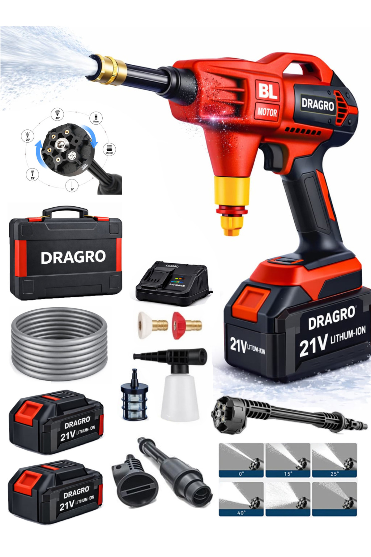 Dragro 21v Kömürsüz Yüksek Basınçlı Şarjlı Oto Araba Bahçe Yıkama ...