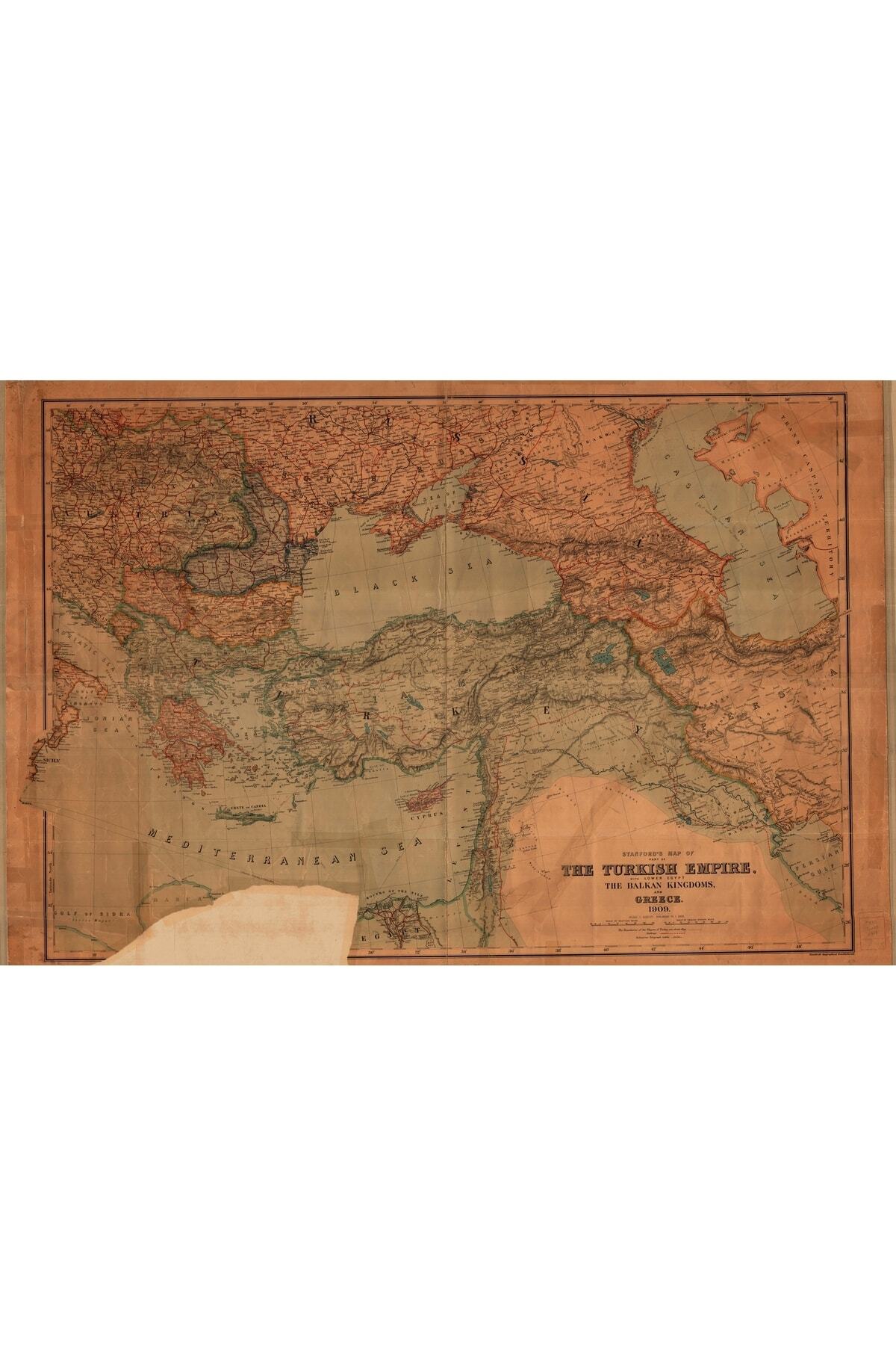 Caph Design 1909 Türkiye, Balkanlar Ve Yunanistan Haritası Kraft Poster ...