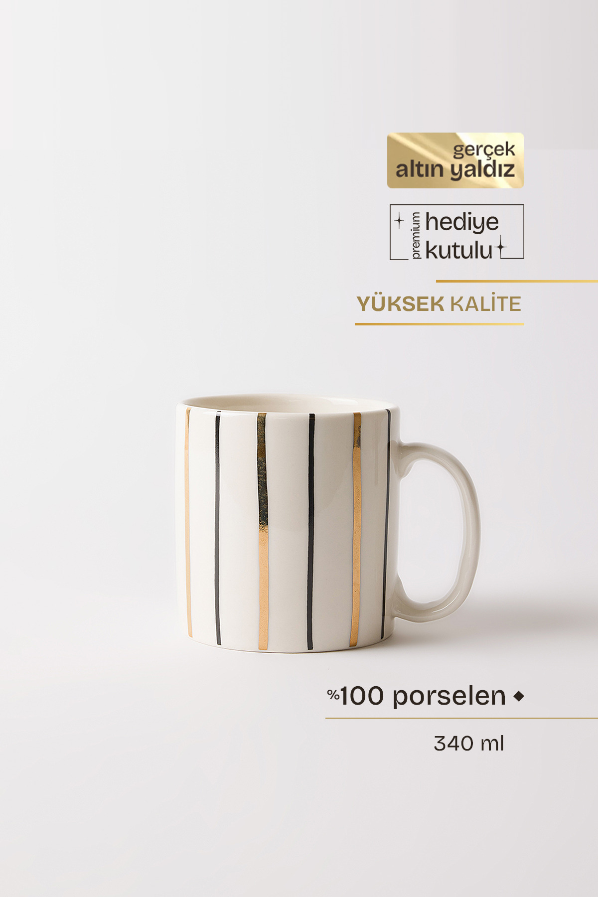 TUSE LIVING Artline Gold Gerçek Altın Yaldızlı Çizgili Porselen Kupa ...