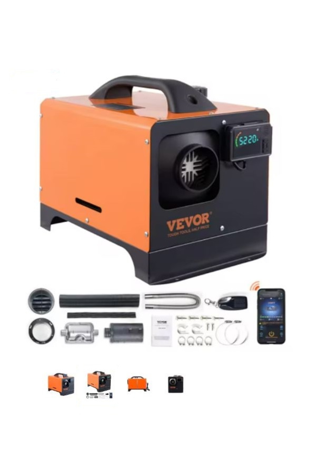 VEVOR Incalzitor aer diesel 8 kW DC12V cu telecomanda, Bluetooth si ...