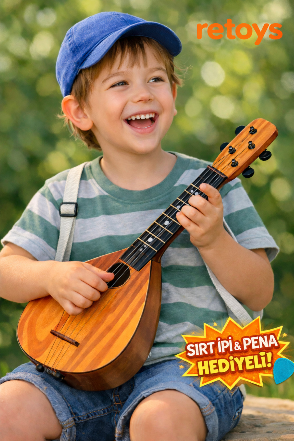 Retoys Oyuncak Eğitici Öğretici Saz Bağlama Ukulele 4 Akort Telli Sırt ...