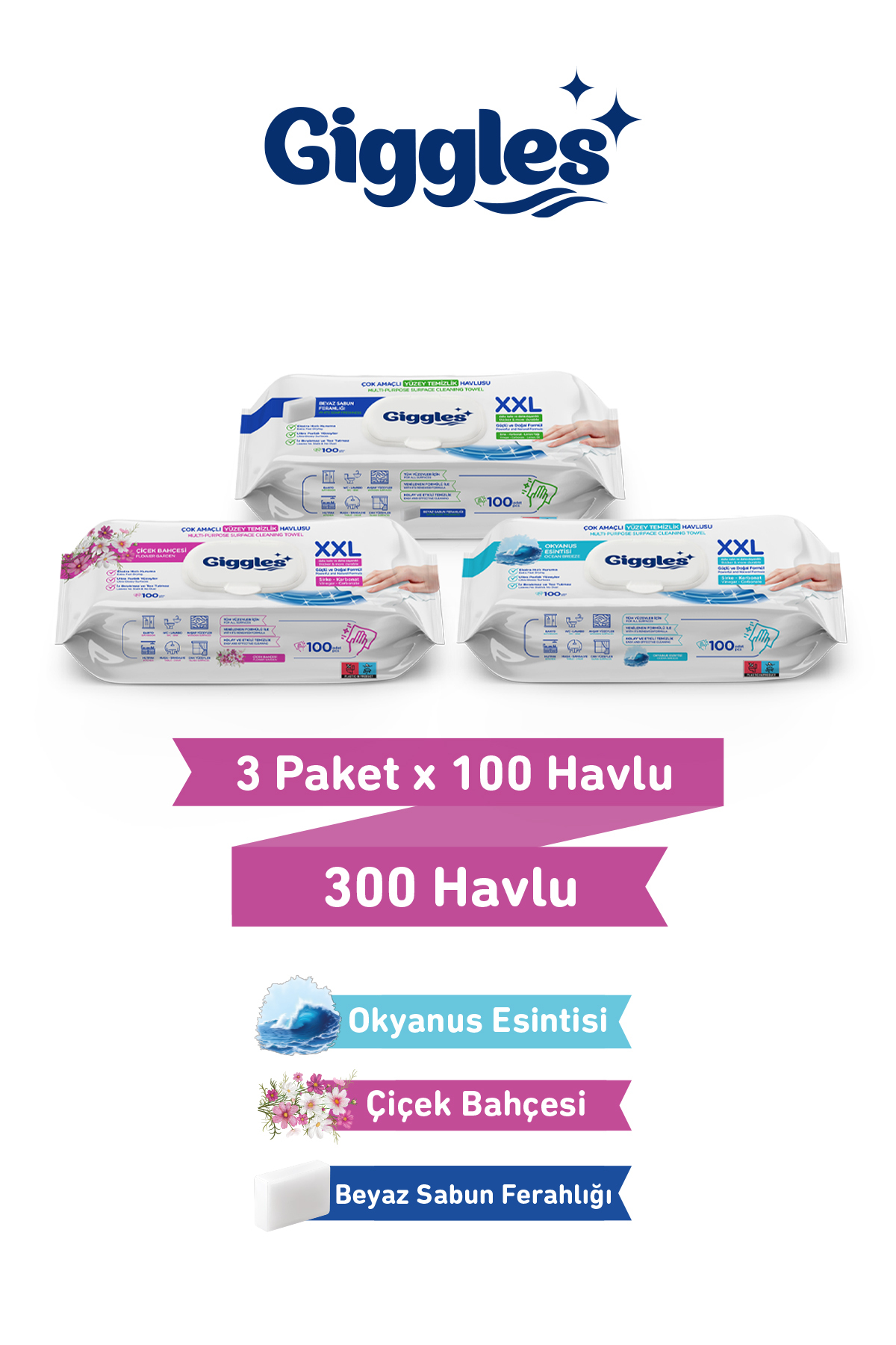 giggles XXL İz Bırakmayan Yüzey Temizlik Havlusu - (Beyaz Sabun-Çiçek ...