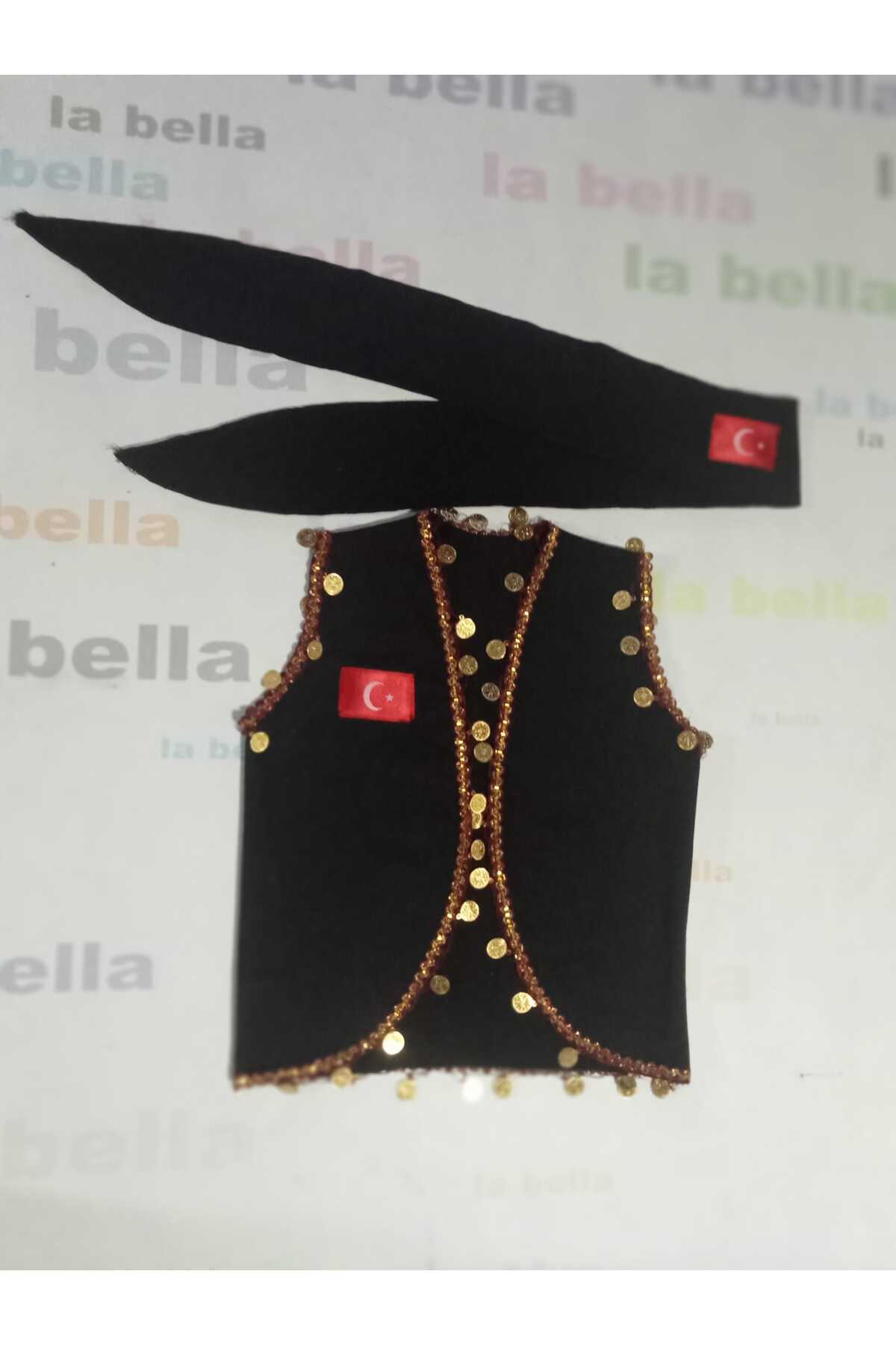 LABELLA COLLECTİON 23 NİSAN KIZ ÇOCUK SİYAH BAYRAKLI VE BANDANALI YELEK ...