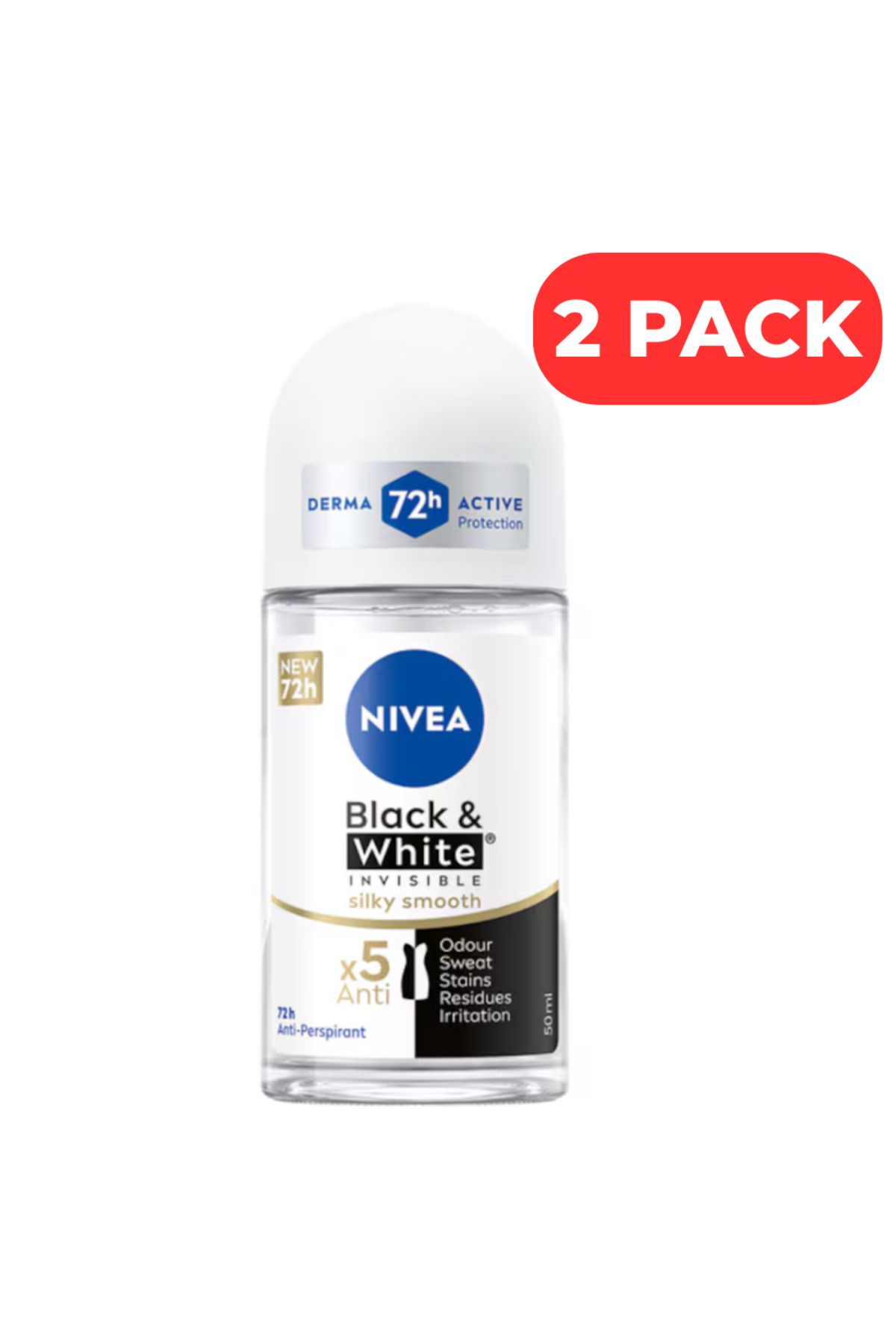 NIVEA Set 2 x Deodorant Roll-On Black & White Invisible Silky Smooth ...