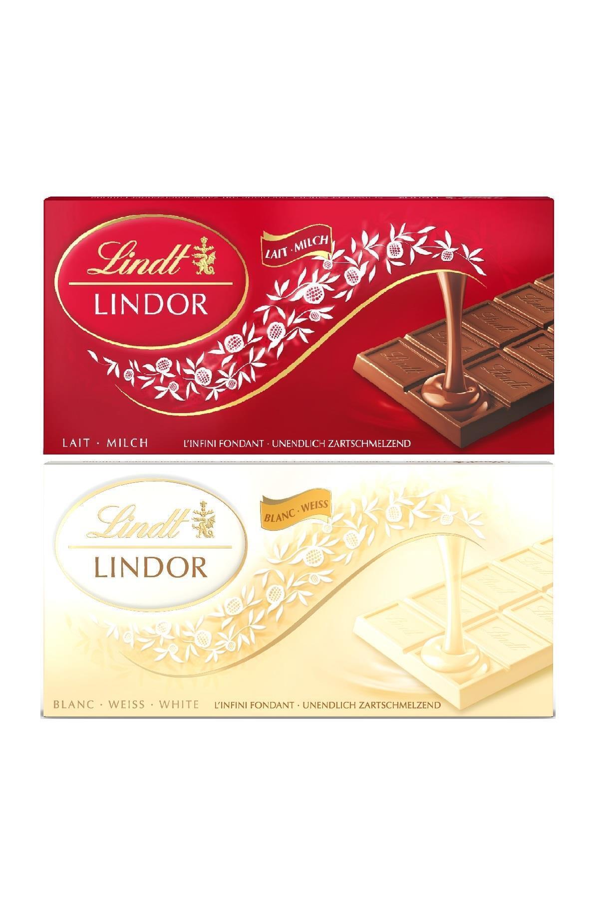 Lindt Lindor Sütlü & Beyaz Çikolata Tablet 100g x 2’li Paket Yumuşak ...