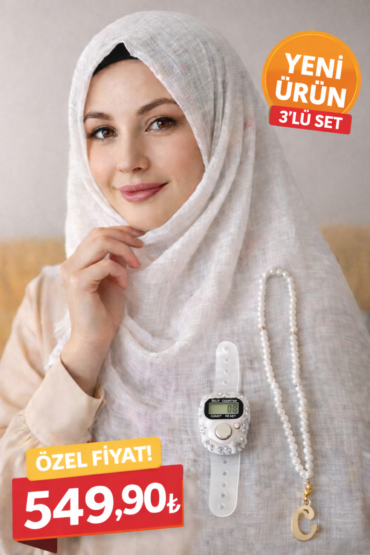 Enjoy Lüks Dini Hediye Seti Dijital Zikir Matik&Tesbih&Tülbent 3’lü ...