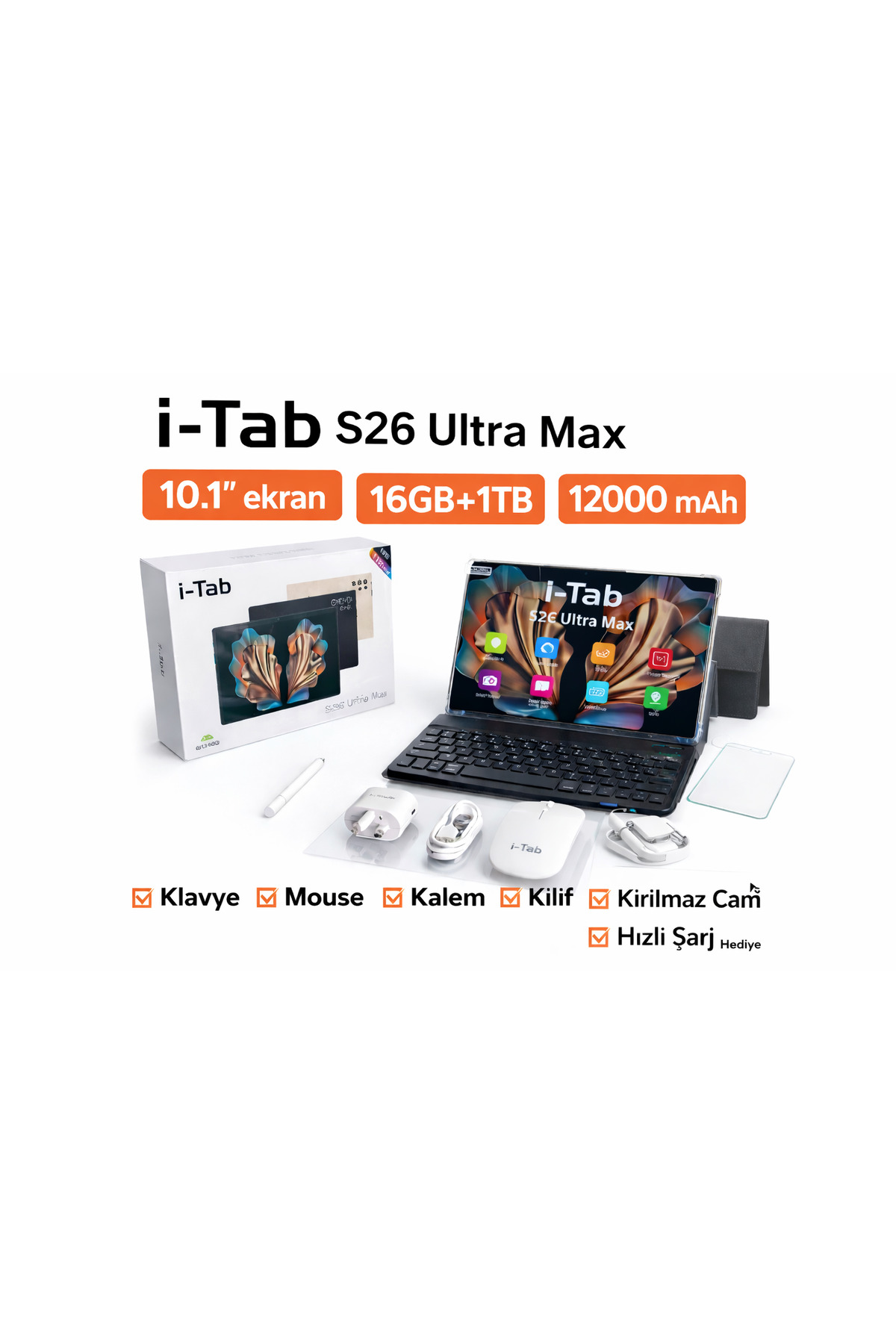 asfteknoloji i-Tab S26 Ultra Max Tablet Sim Kartlı Klavyeli Set ...