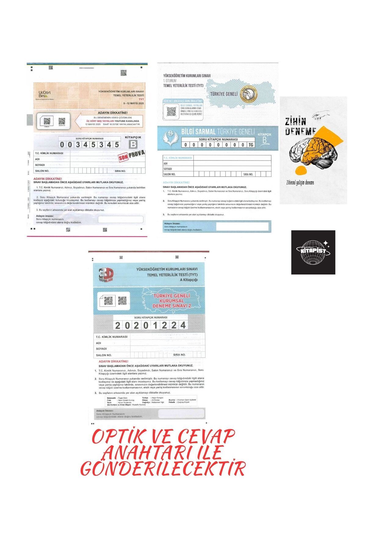 Karma Kitaplar TÜRKİYE GENELİ TYT 3ADET KURUMSAL DENEME OPTİK VE CEVAP ...