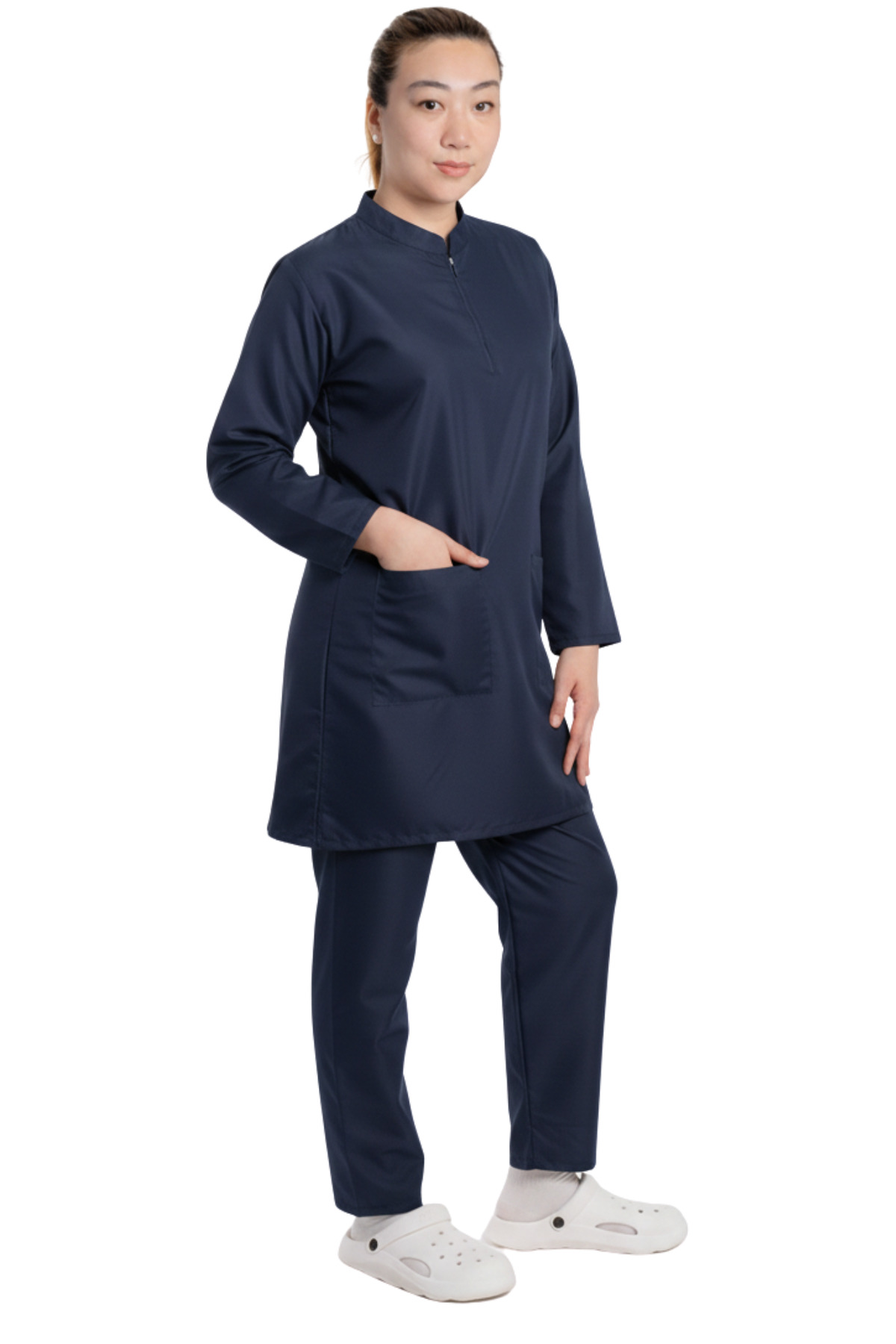 ABSHIR Housemaid Nanny Uniform Set, Cotton Long Sleeve Tunic with ...