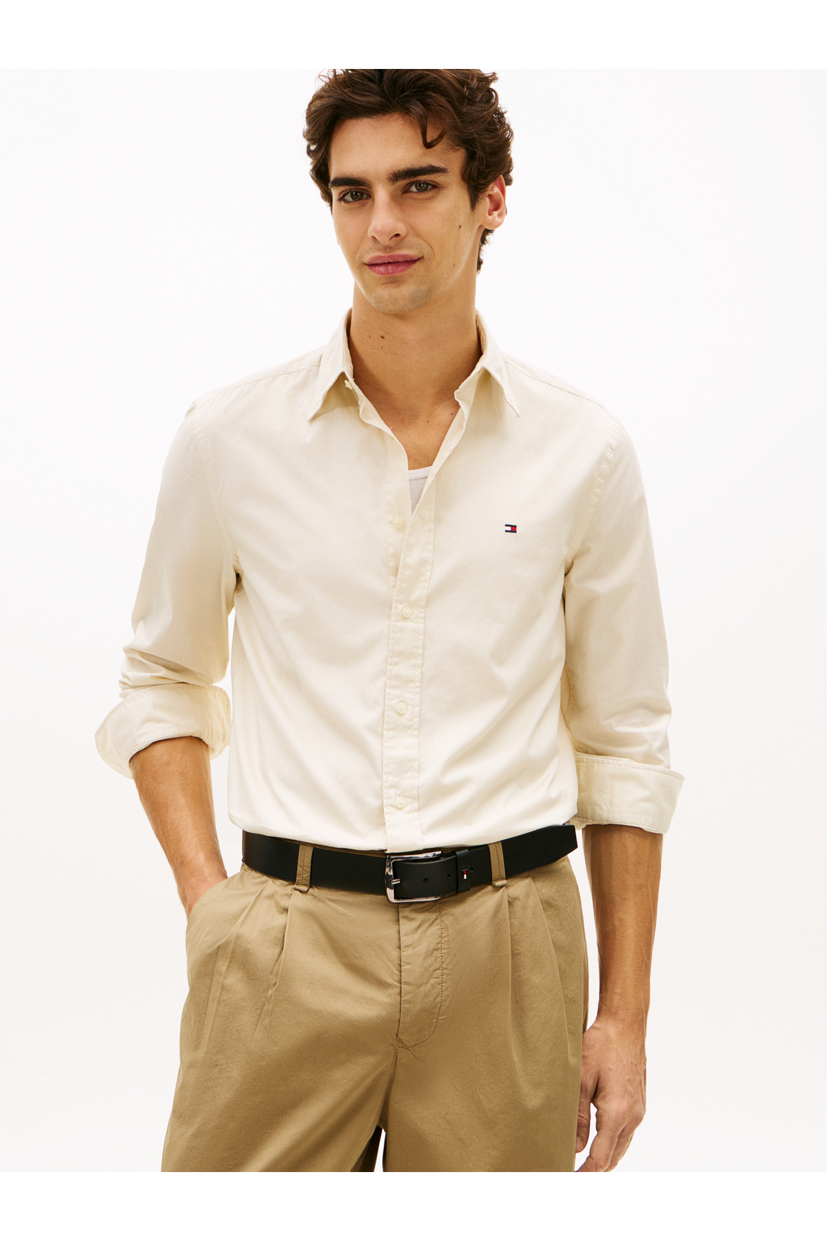 Tommy Hilfiger Cream Flex Poplin Solid Rf Shirt- Trendyol