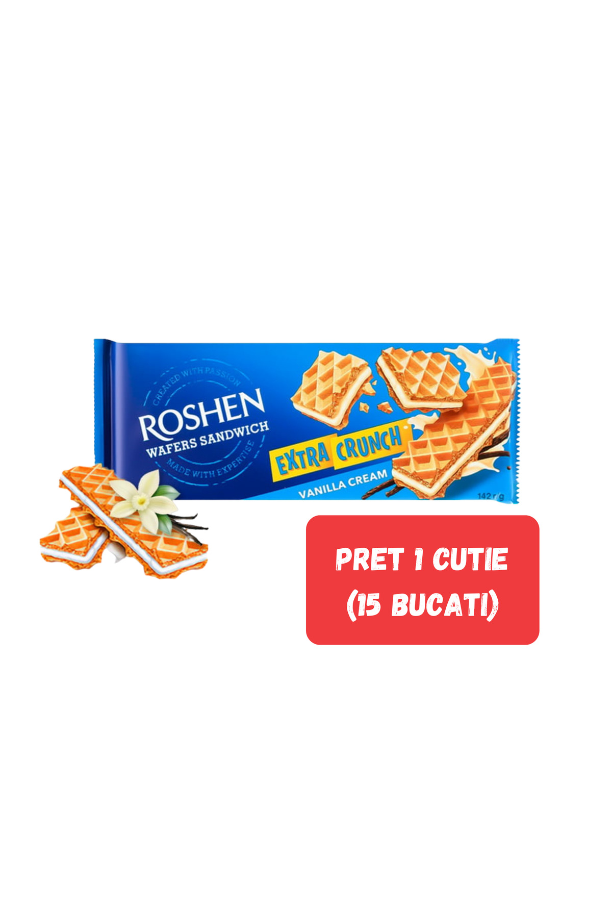 Roshen SET 15 BUCĂȚI Napolitane Sandwich Crunch Vanilie 142g- Trendyol