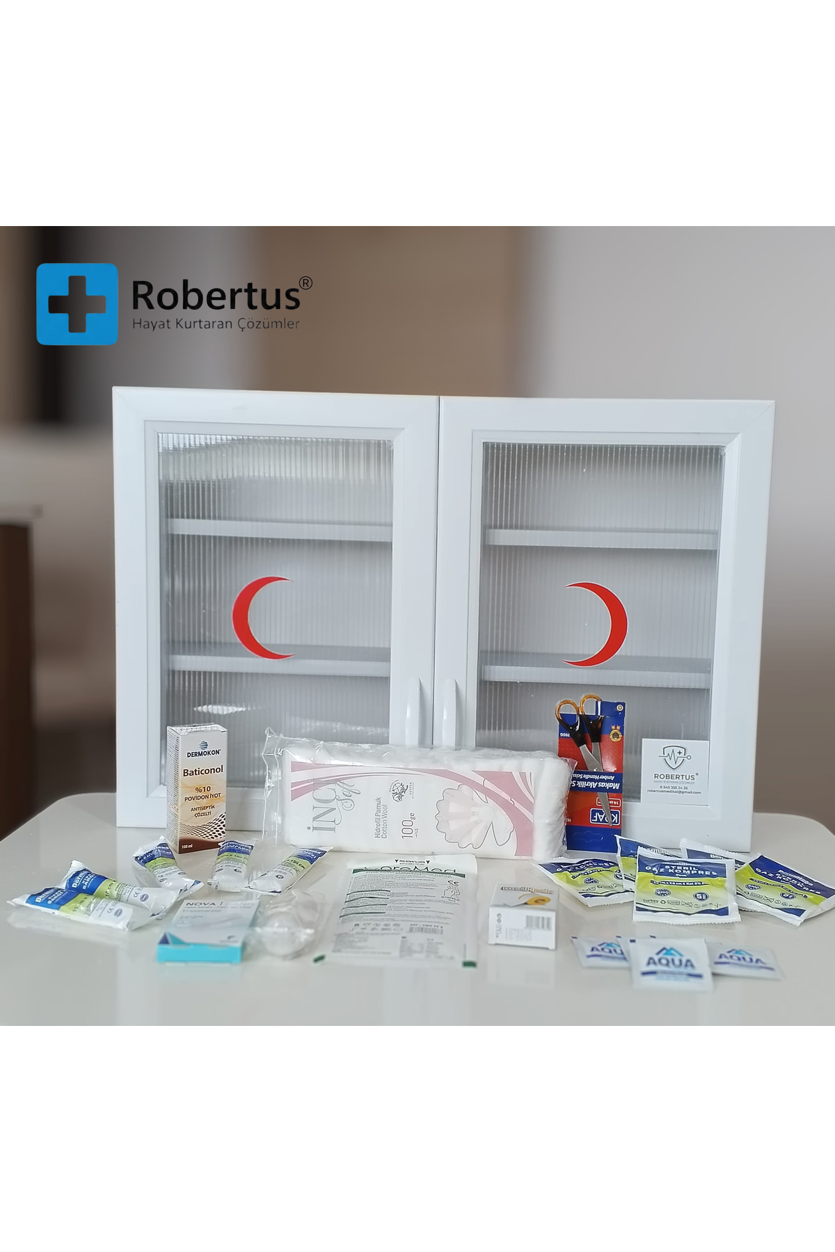 Robertus Çift Kapaklı Büyük Boy PVC Ecza Dolabı + Mavi (Temel İlk ...