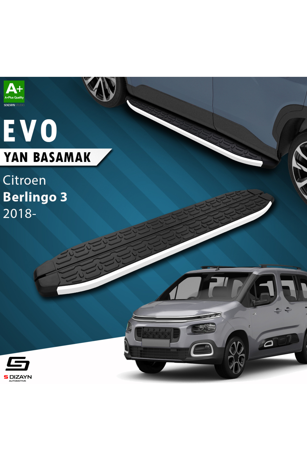 S Dizayn Citroen Berlingo 3 Uzun Şase Evo Aluminyum Yan Basamak 213 Cm ...