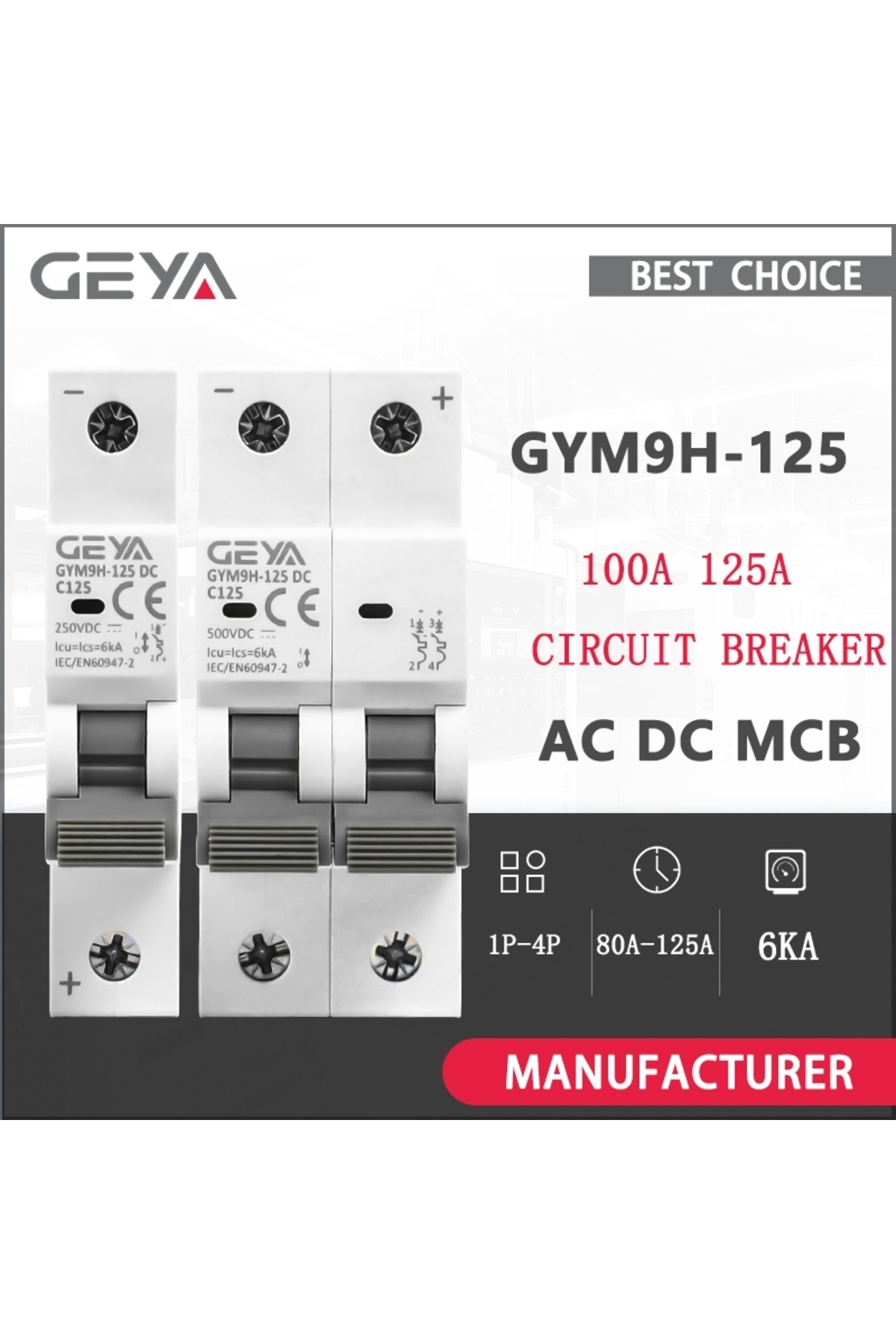 Choice DC MCB 1P C100A GEYA 100A 125A AC MCB DC MCB Electrical Circuit ...