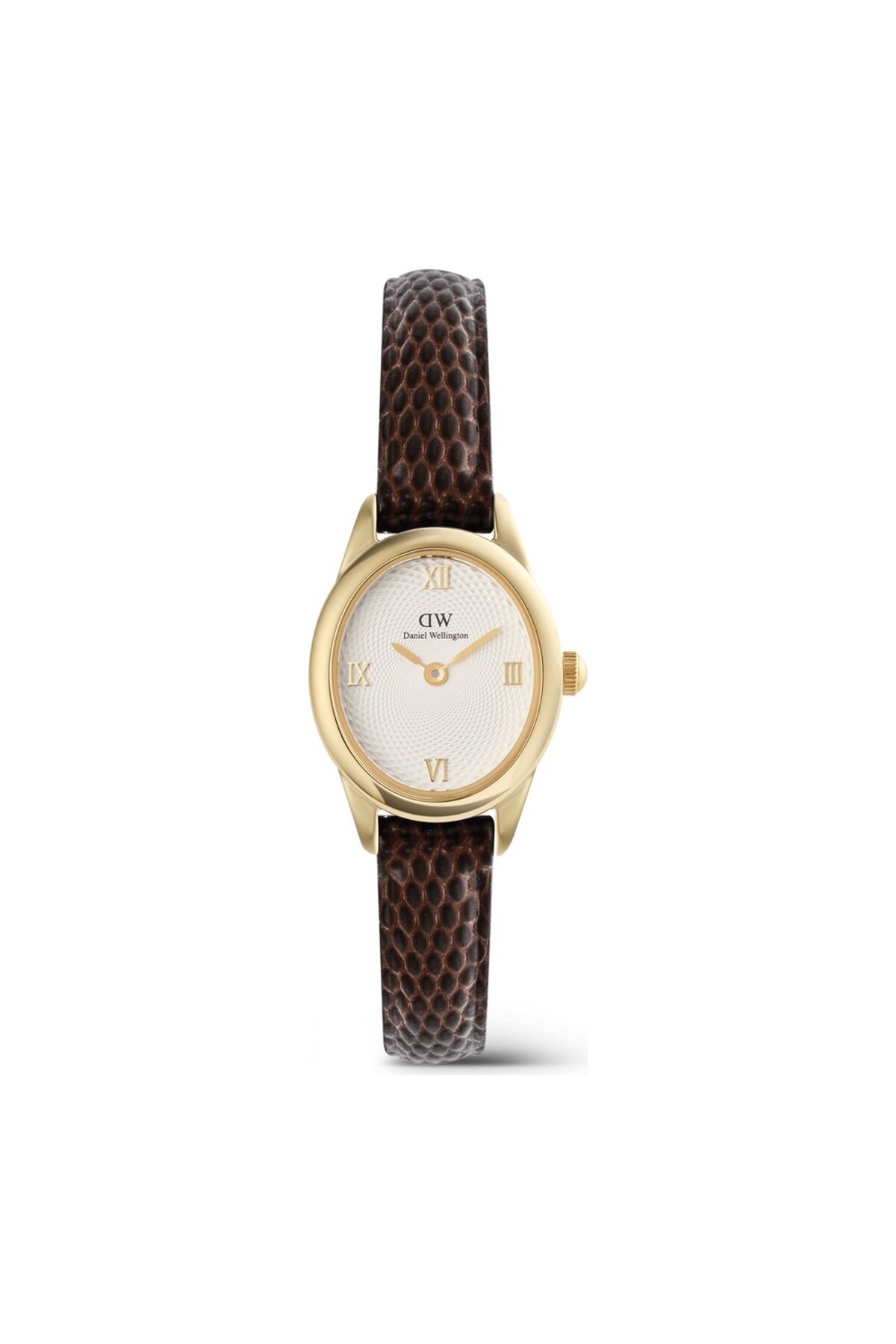 Daniel Wellington Ophelia Mini Dark Brown Lizard White Guilloche Gold ...