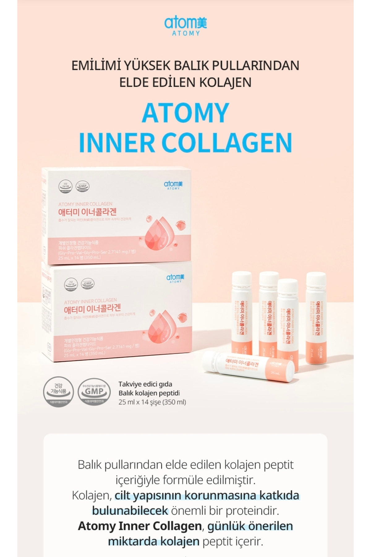 ATOMYTR Atomy Inner Collagen Hidrolize Balık Kolajeni 14 Şişe – Cilt ...